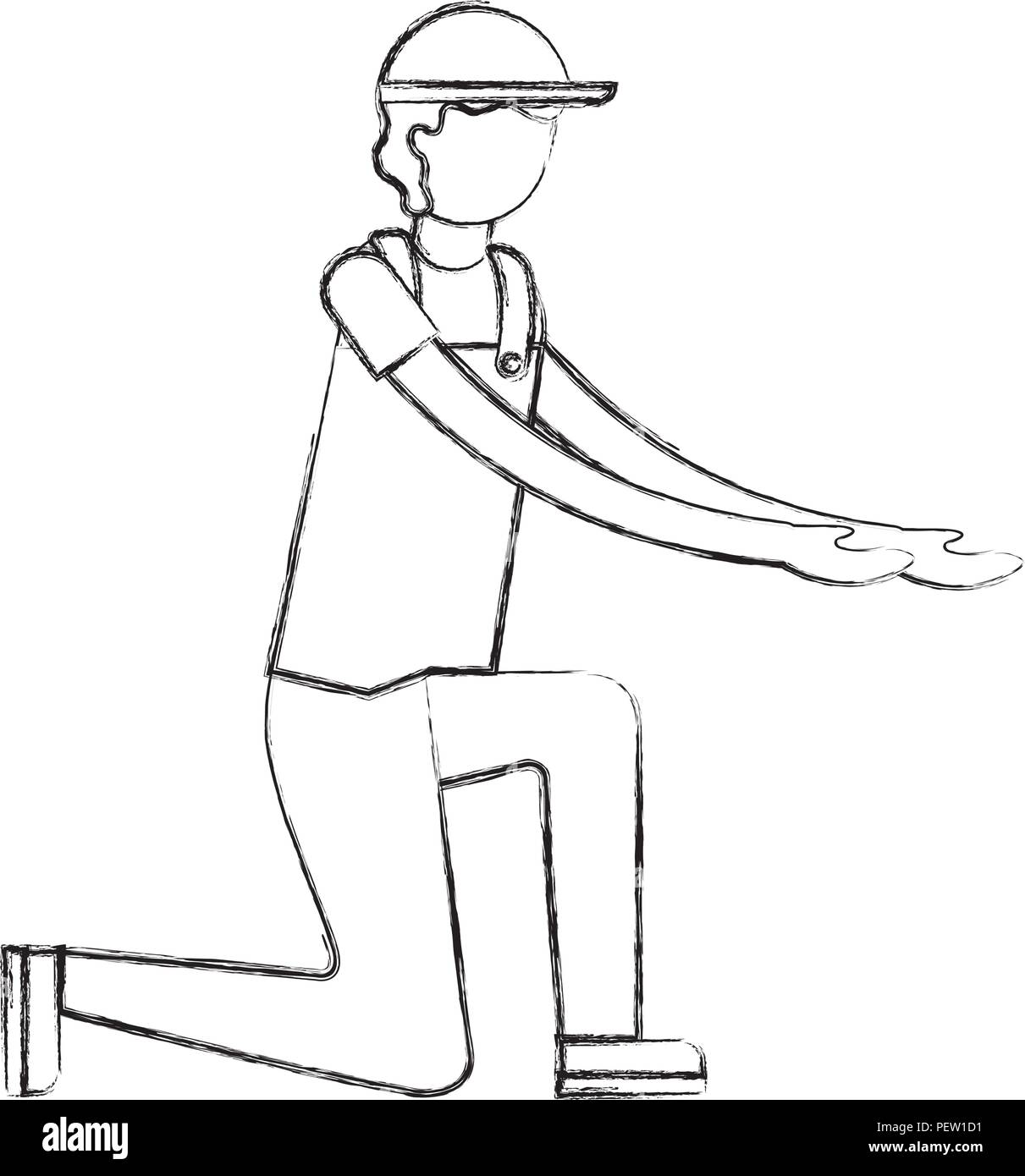 mechanic kneeling worker avatar character Stock Vector Image & Art - Alamy