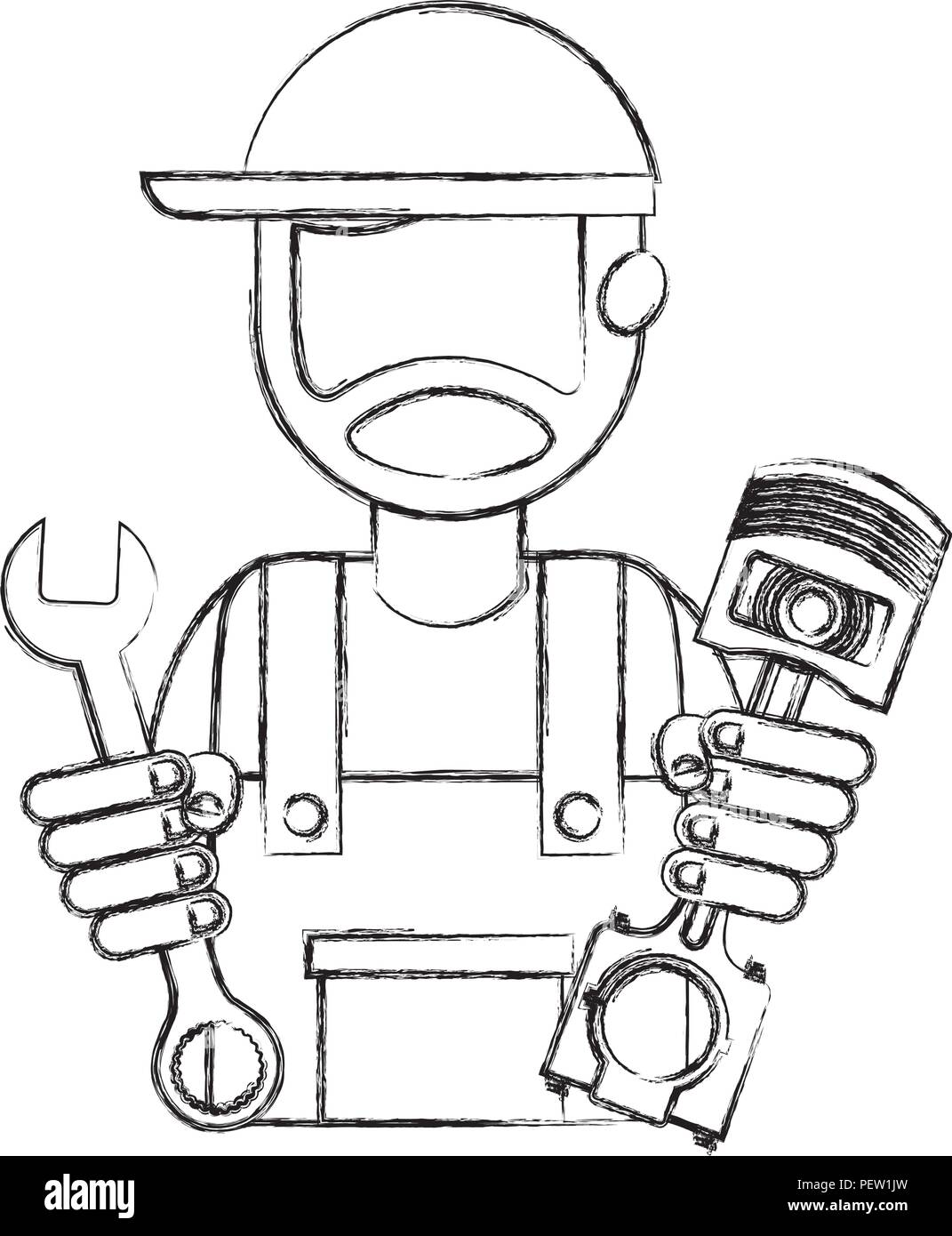 mechanic worker with piston and wrench Stock Vector Image & Art - Alamy