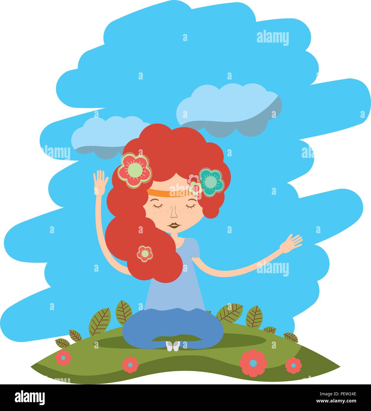 hippie woman relax meditation in the landscape Stock Vector Image & Art ...