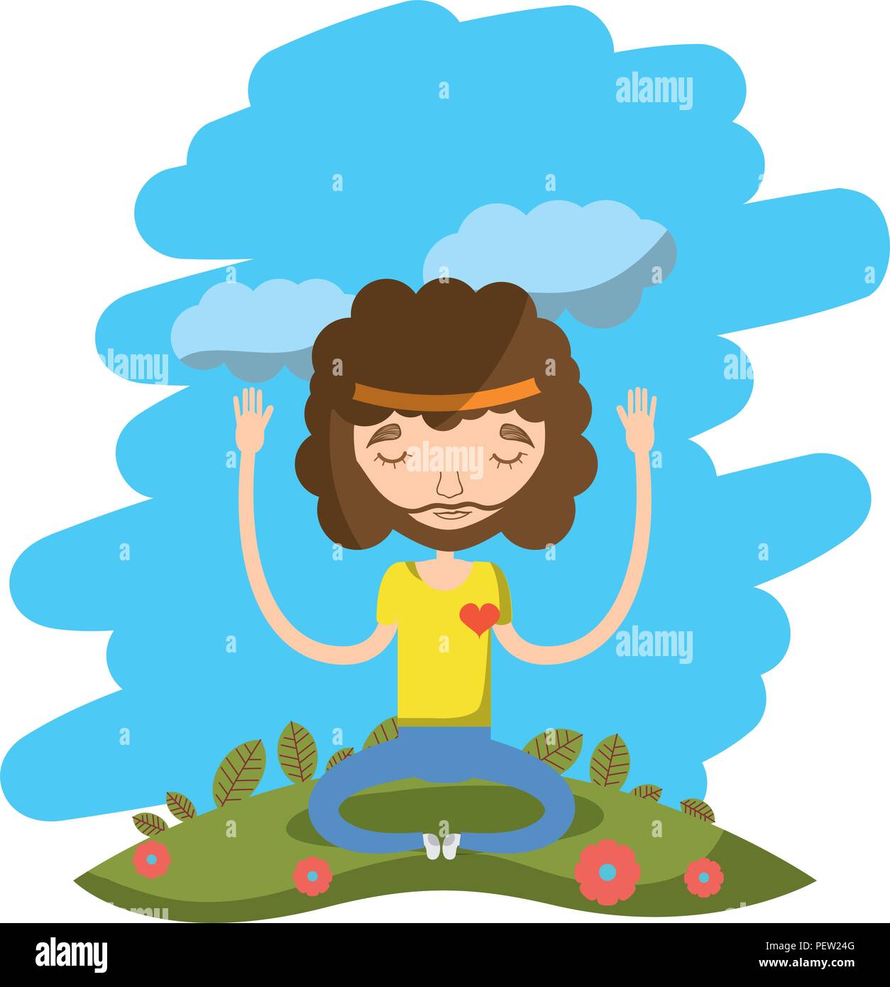 hippie man relax meditation in the landscape Stock Vector Image & Art ...
