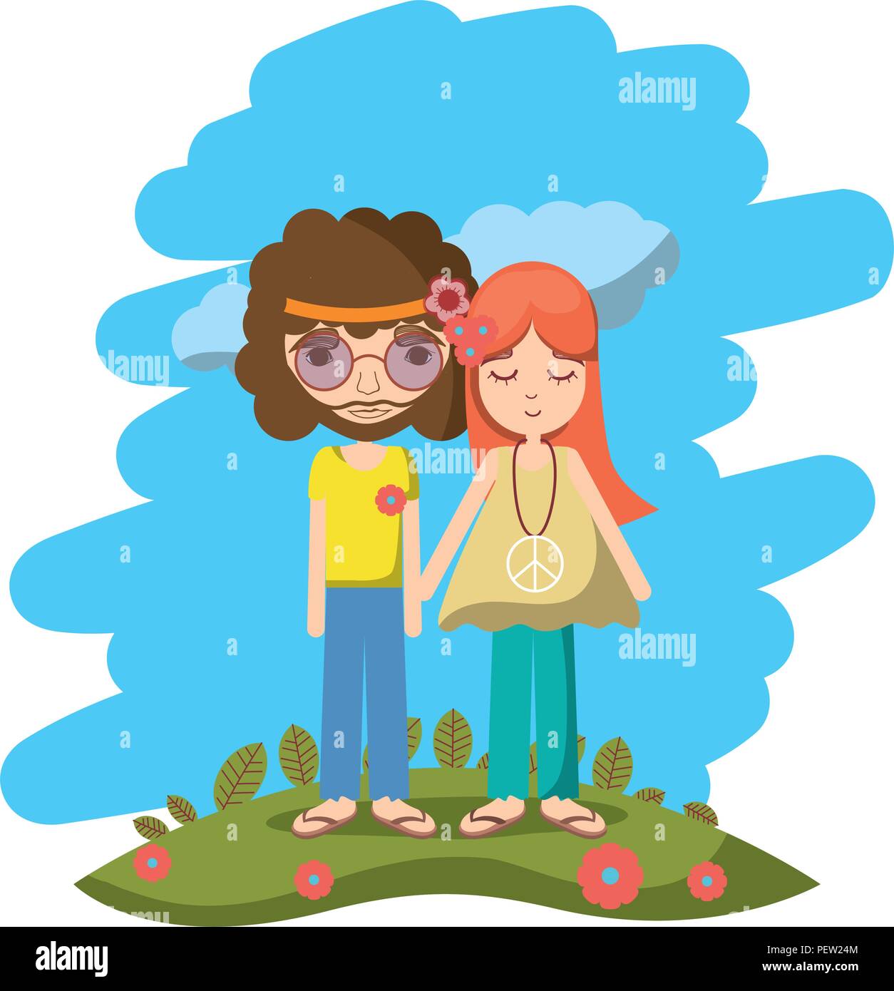 Fashion Hippie Couple Style In The Landscape Stock Vector Image And Art