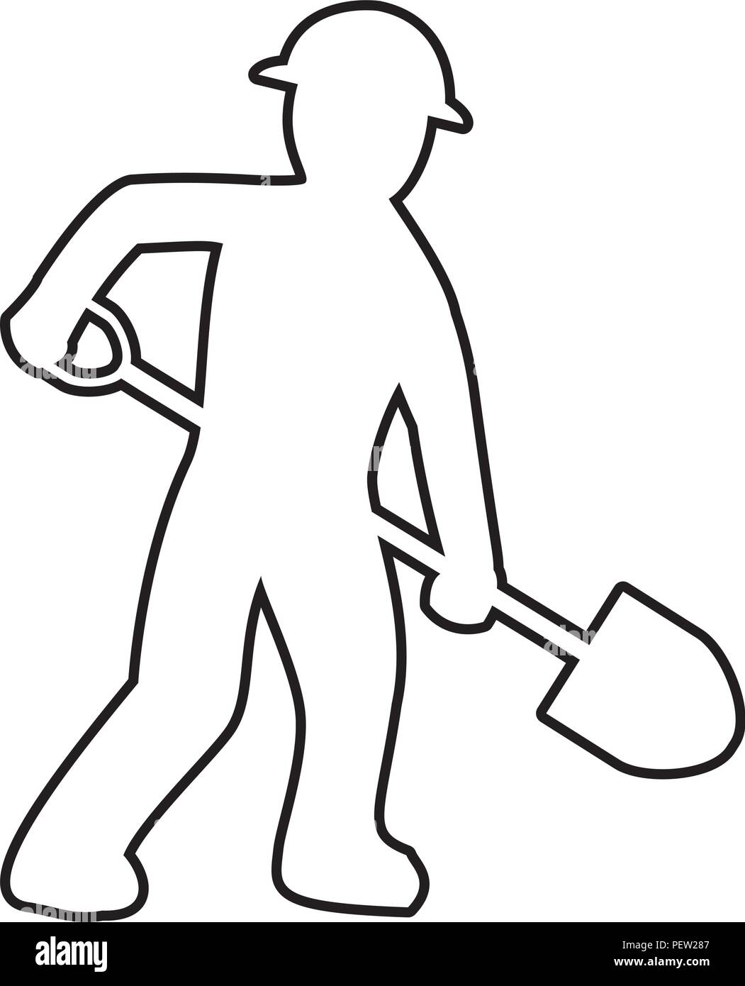 line pictogram laborer with shovel equipment maintenance Stock Vector ...