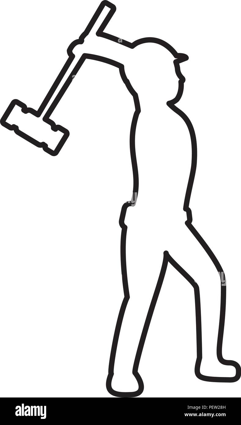 line pictogram laborer with mallet equipment maintenance Stock Vector ...