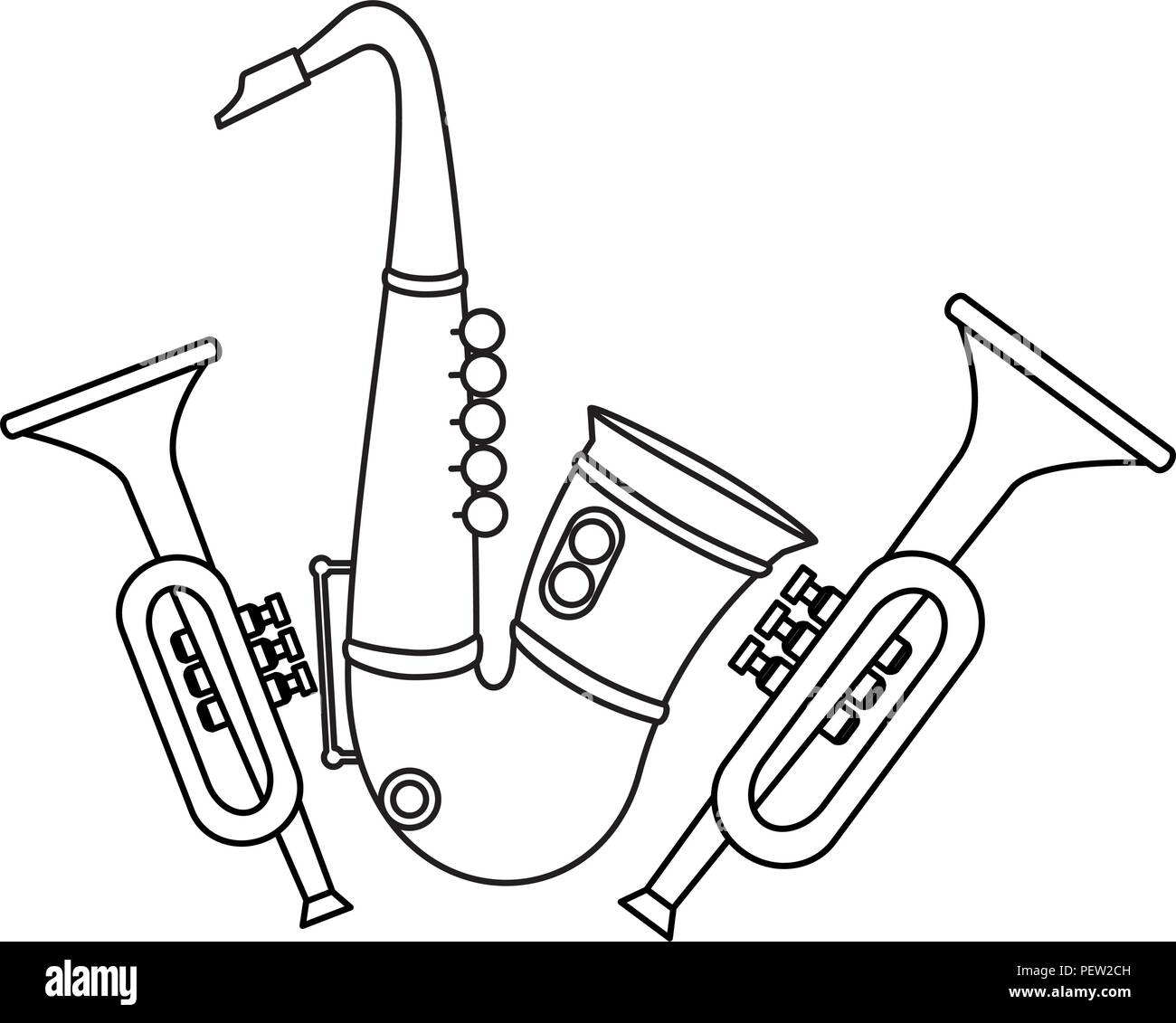 saxophone and trumpets musical instruments vector illustration design ...