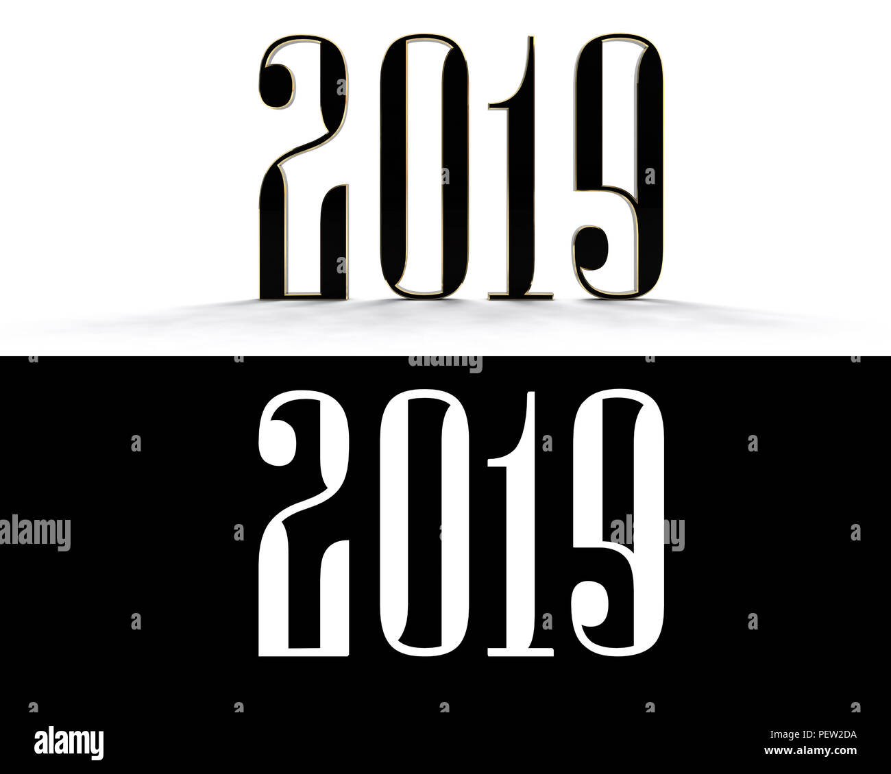 Happy New Year 2019 two thousand nineteen on a white background. Black ...