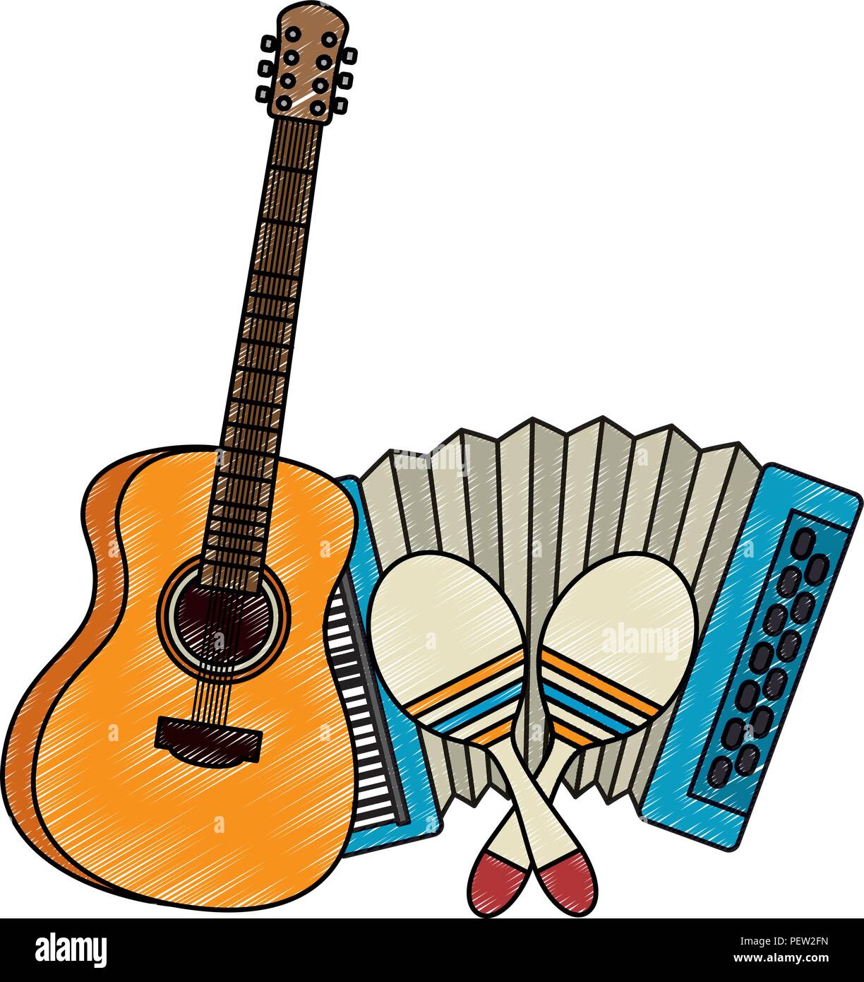 accordion with guitar and maracas tropical instruments vector ...