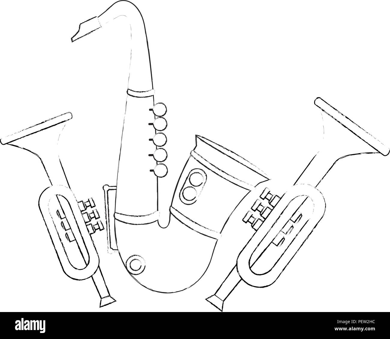 saxophone and trumpets musical instruments vector illustration design ...