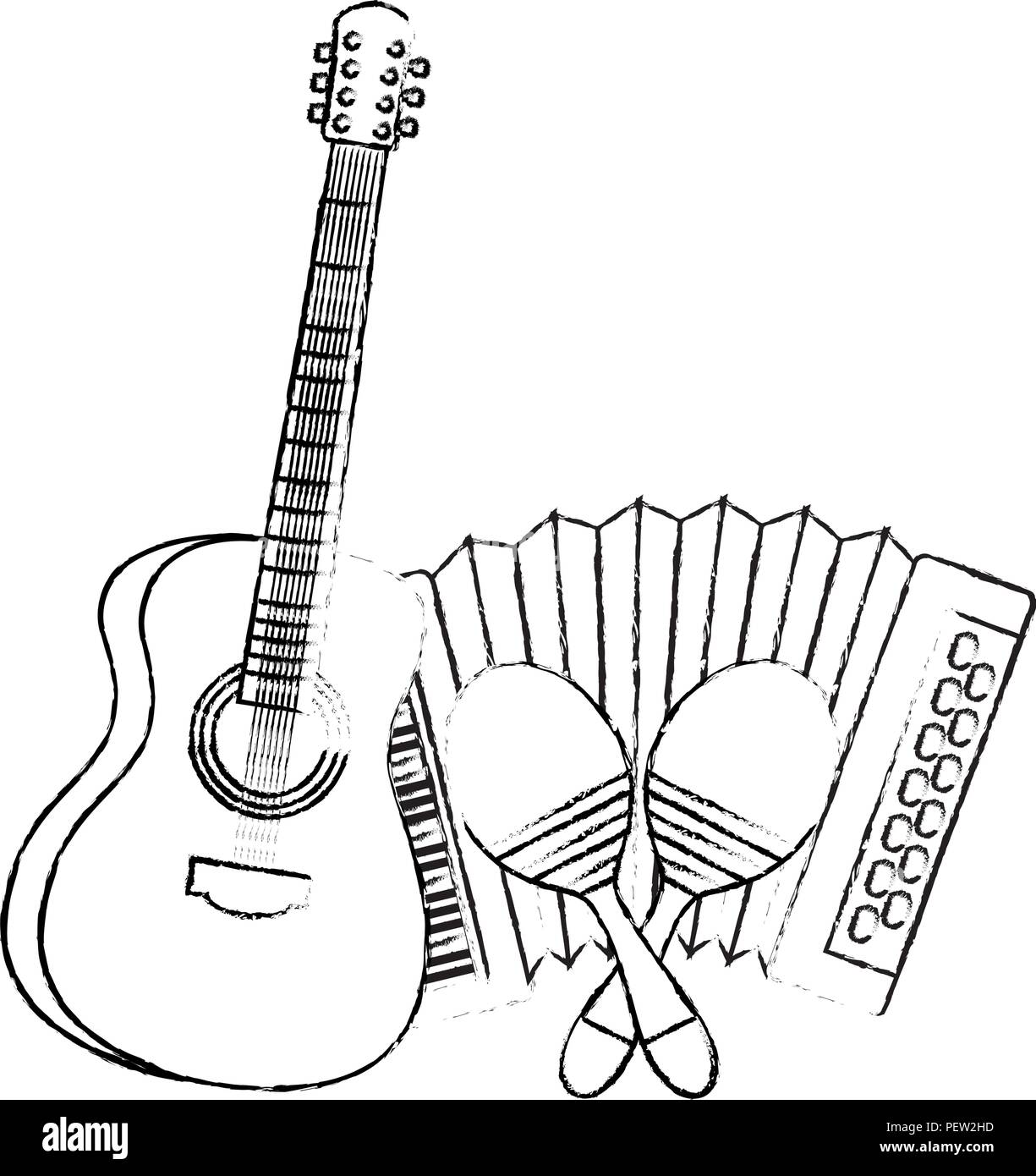 accordion with guitar and maracas tropical instruments vector ...