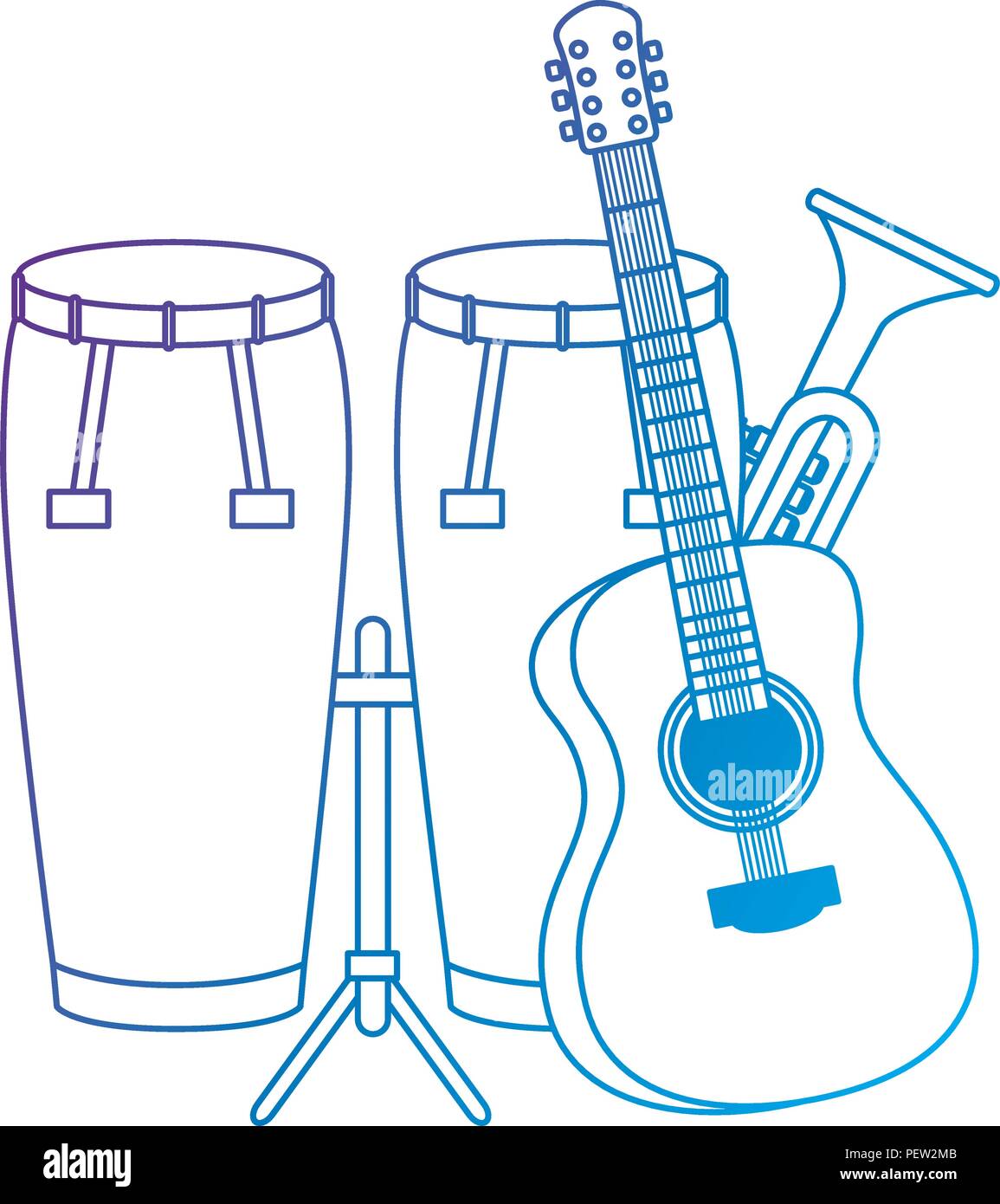 bongo drums with guitar and trumpet instruments vector illustration ...