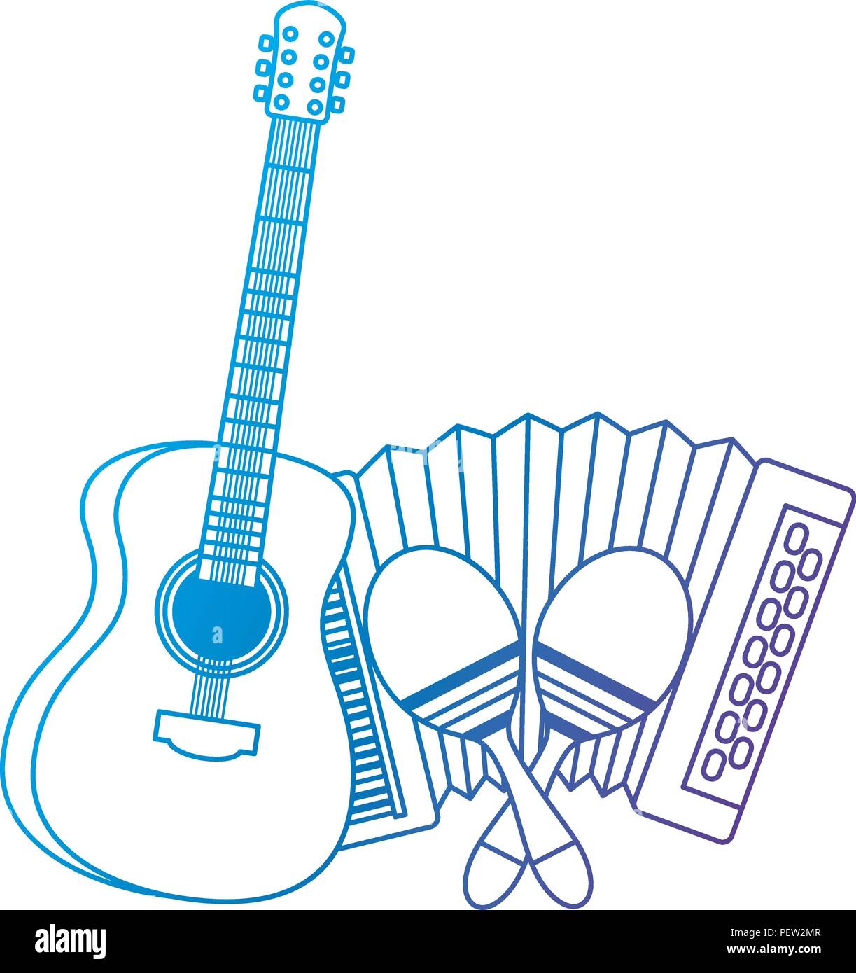 accordion with guitar and maracas tropical instruments vector ...