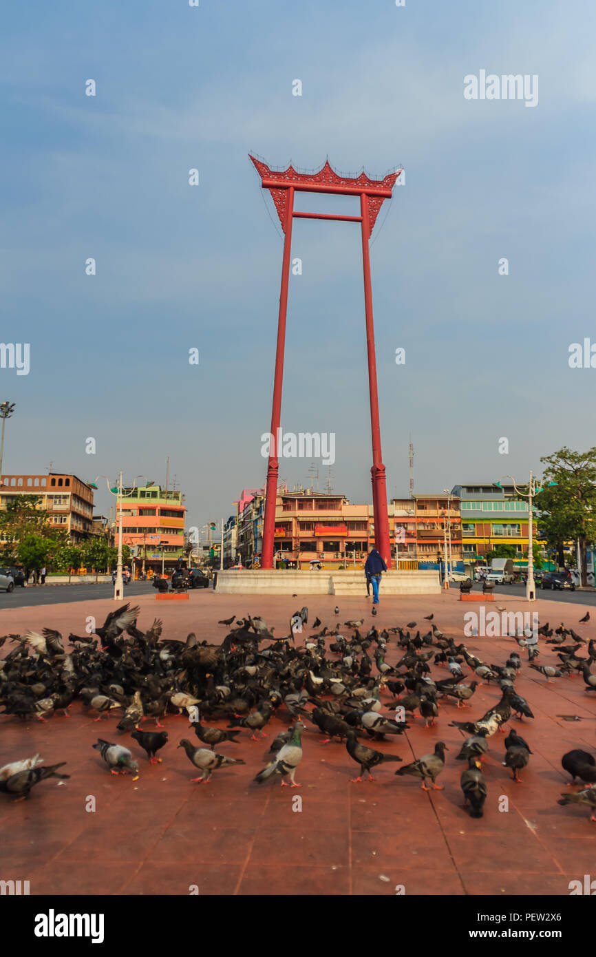 Red giant swing or Sao Ching Cha with the crowd of pigeon, one of the ...