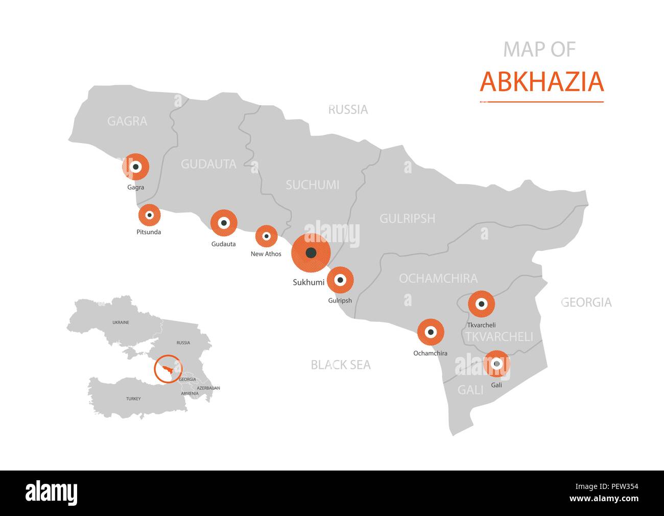 Stylized vector Abkhazia map showing big cities, capital Sukhumi ...