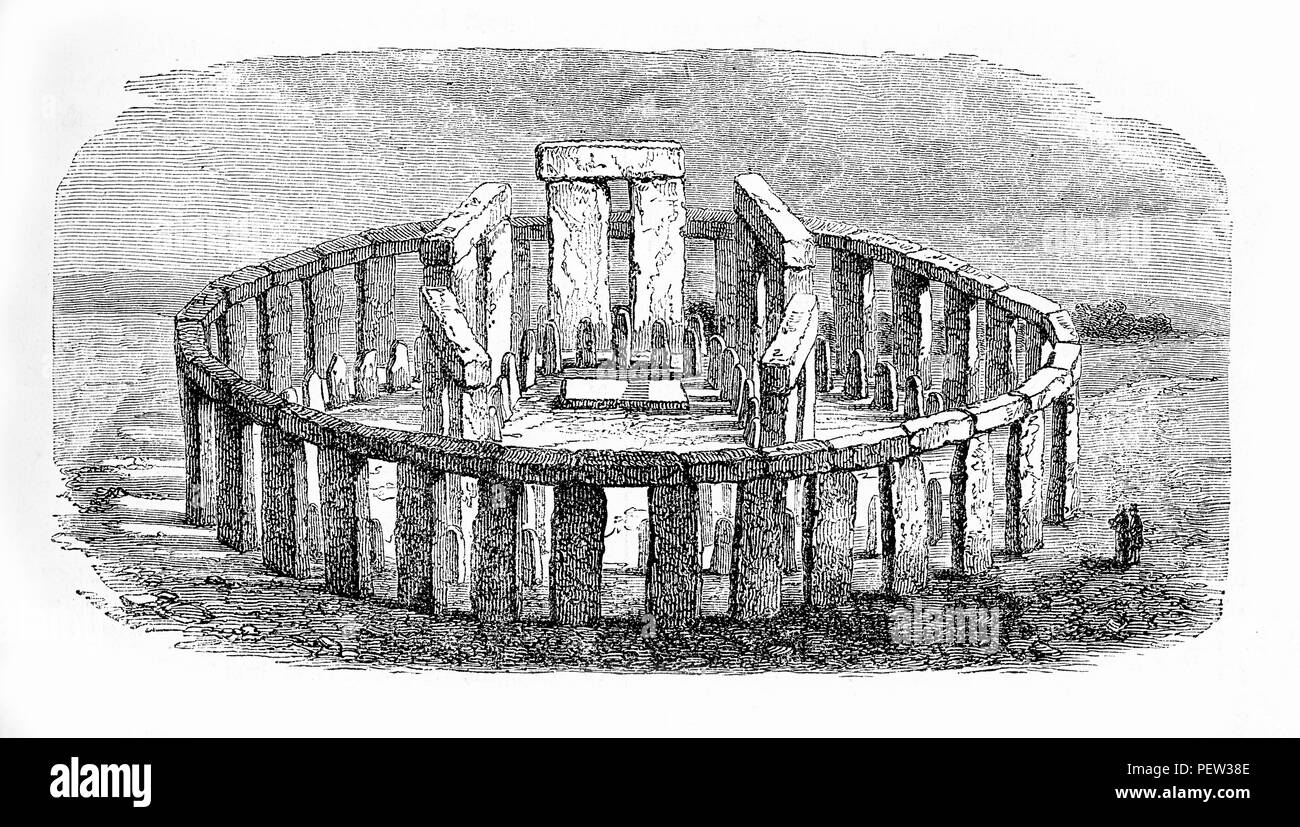 Vintage engraving of Stonehenge prehistoric monument in Wiltshire ...