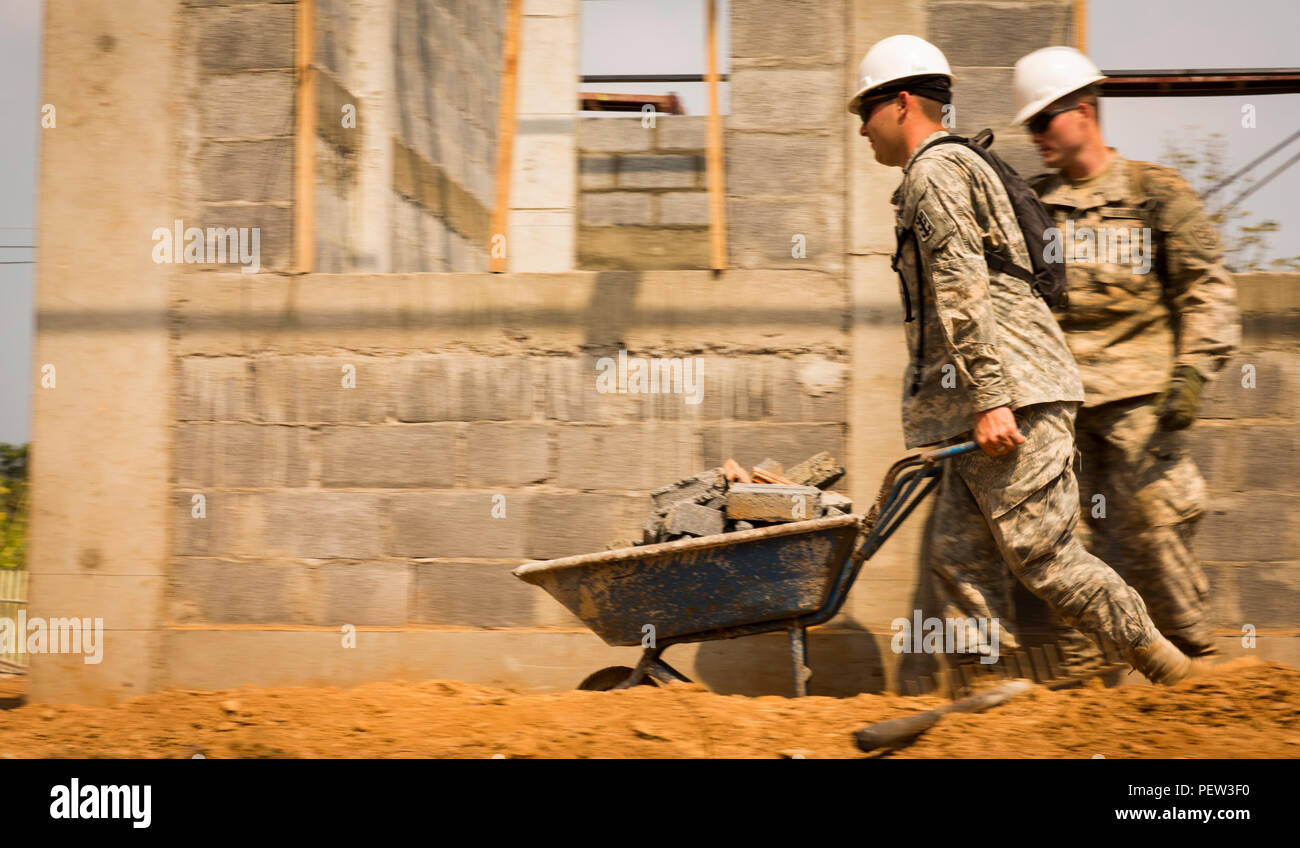 U.S. Army Pfc. Eric Foley, vertical engineer, with 643rd Engineer ...