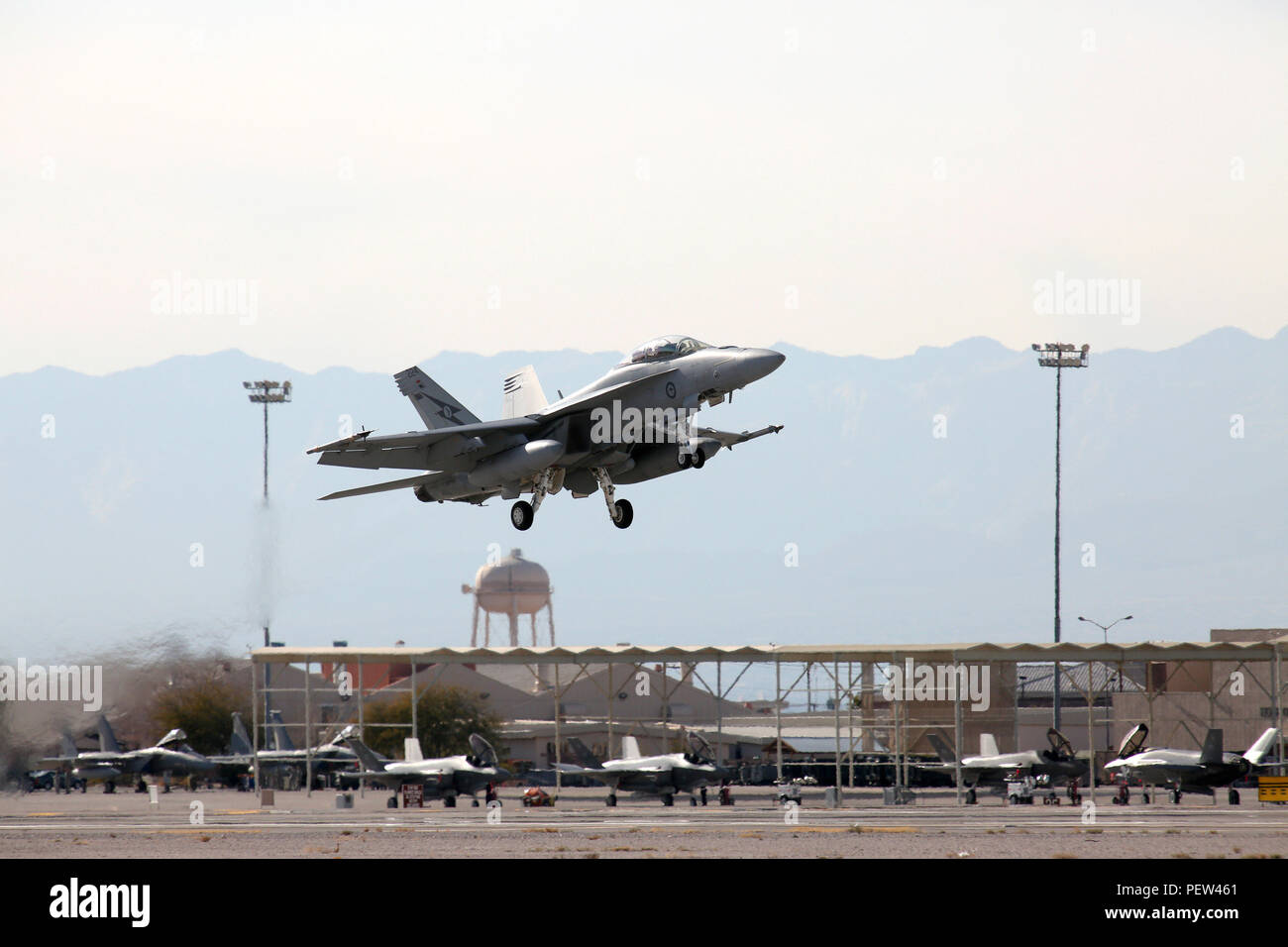 A Royal Australian Air Force No 1 Squadron F/A-18F Super Hornet departs ...