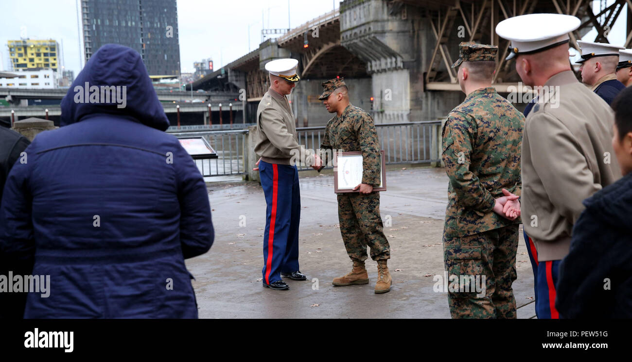 GySgt Randy Cerda was promoted in downtown Portland, Ore., Feb. 1 ...