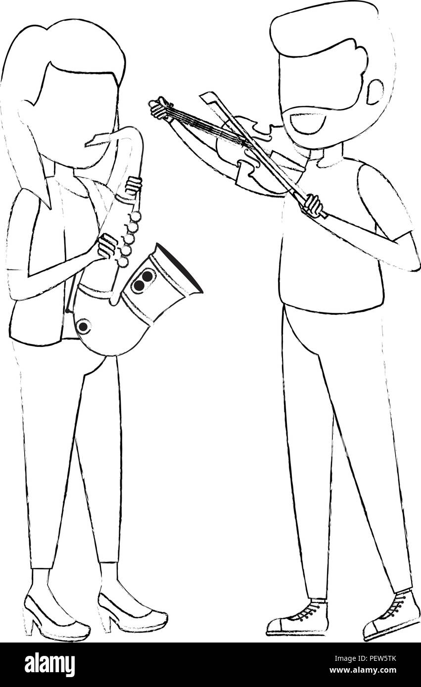 woman playing saxophone and man playing fiddle Stock Vector Image & Art ...