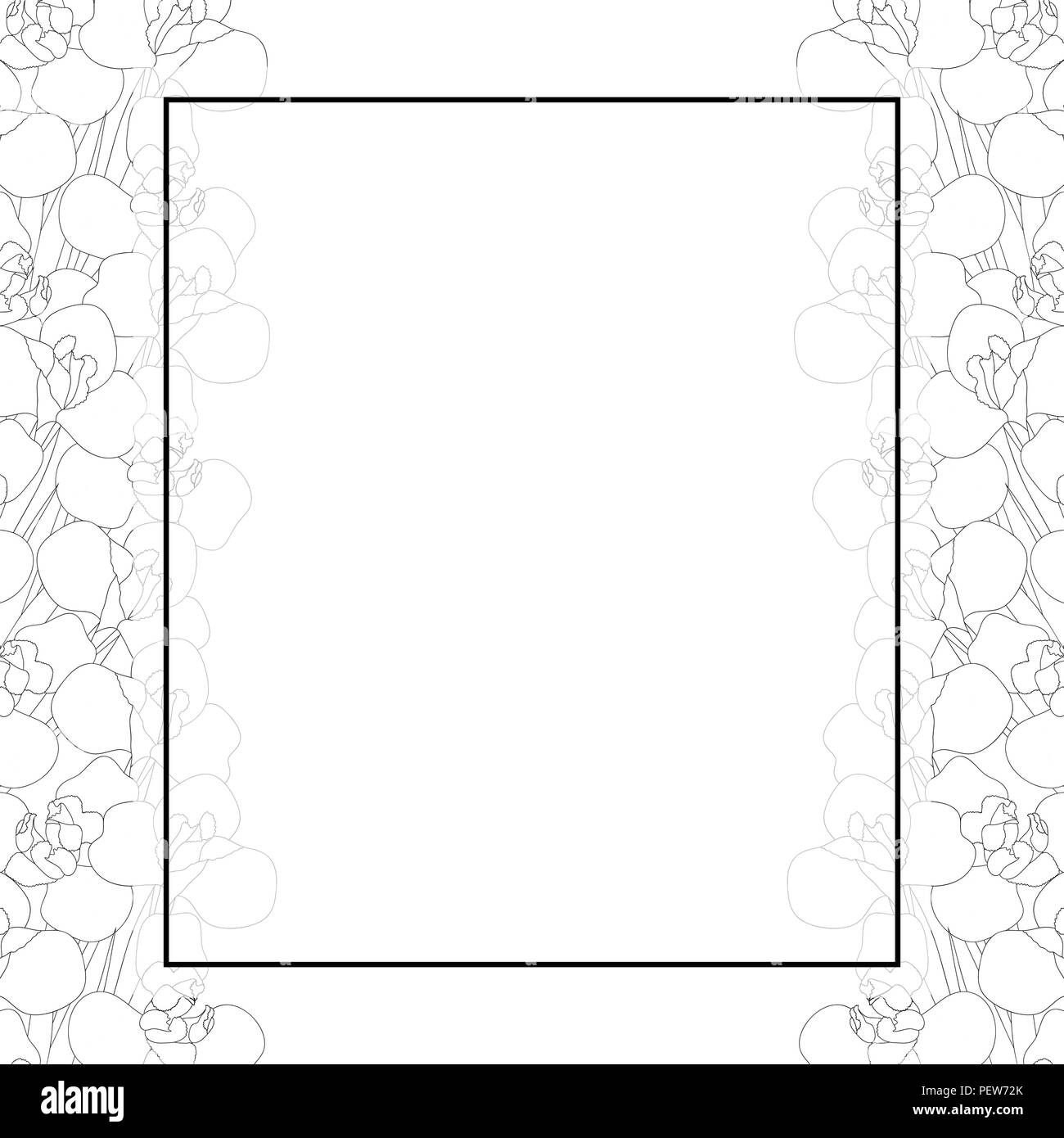 Iris Flower Outline Banner Card Border on White Background. Vector ...