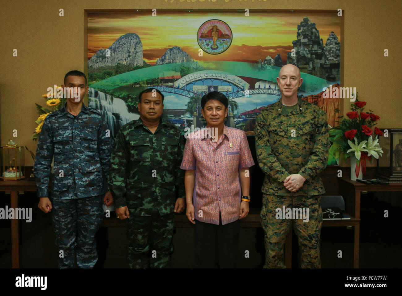 U.S. Marine Corps Lt. Col. David Cox (right), officer in charge ...