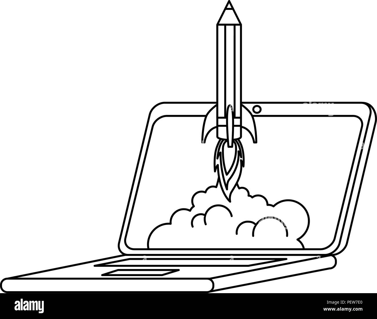 Education concept pencil computer Black and White Stock Photos & Images ...