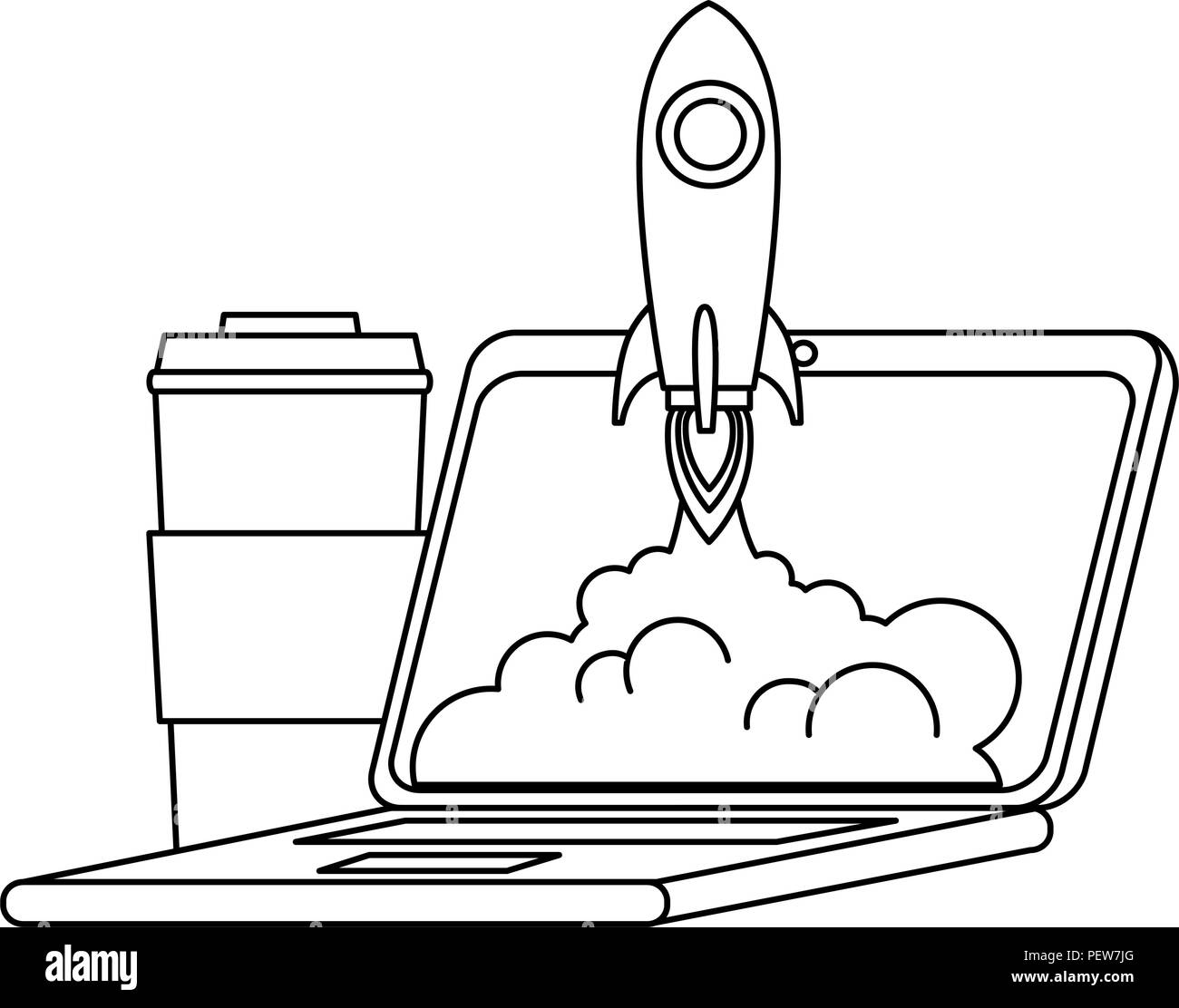 Coffee cup laptop in Black and White Stock Photos & Images - Alamy