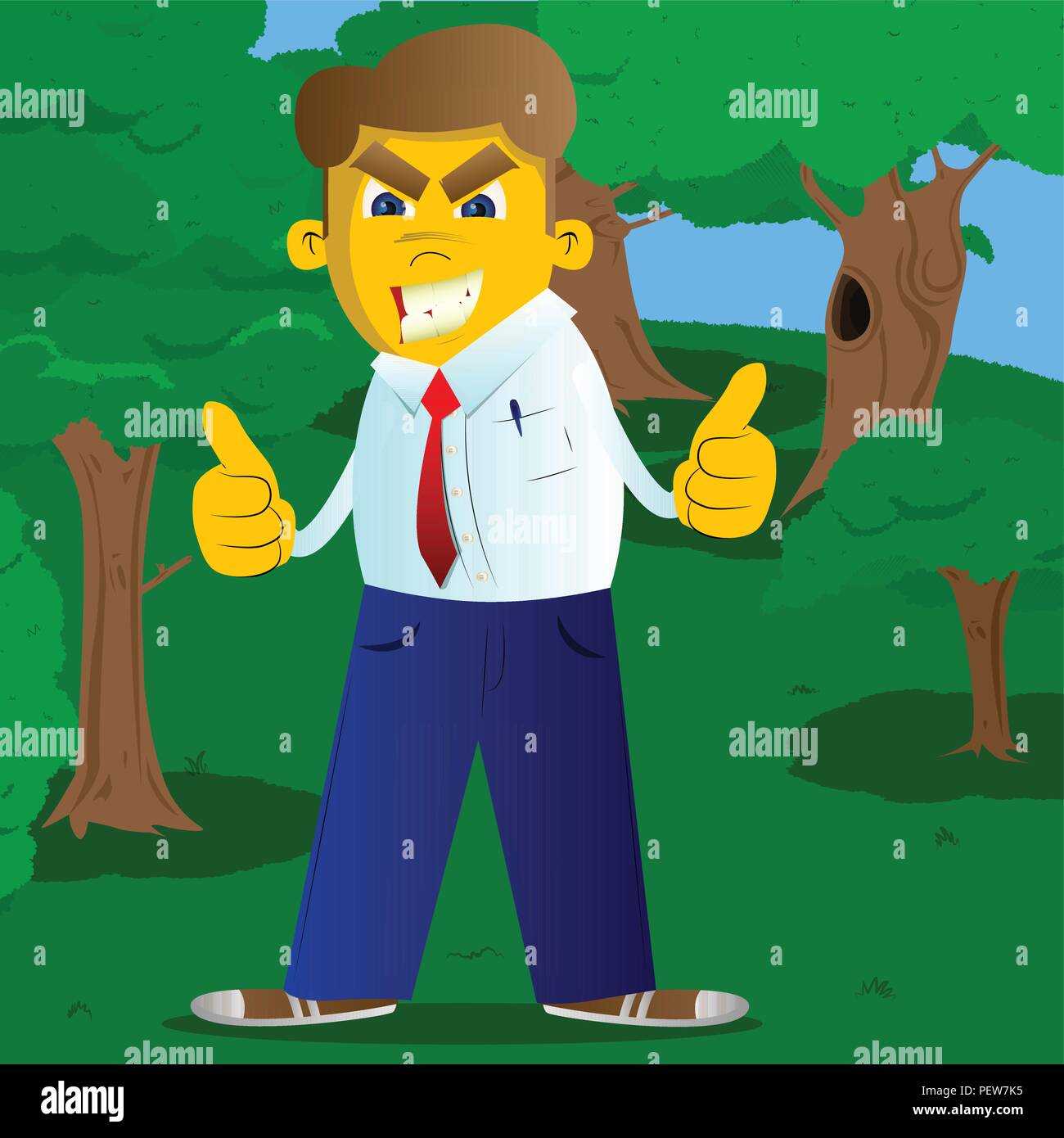 Yellow man making thumbs up sign with two hands. Vector cartoon ...