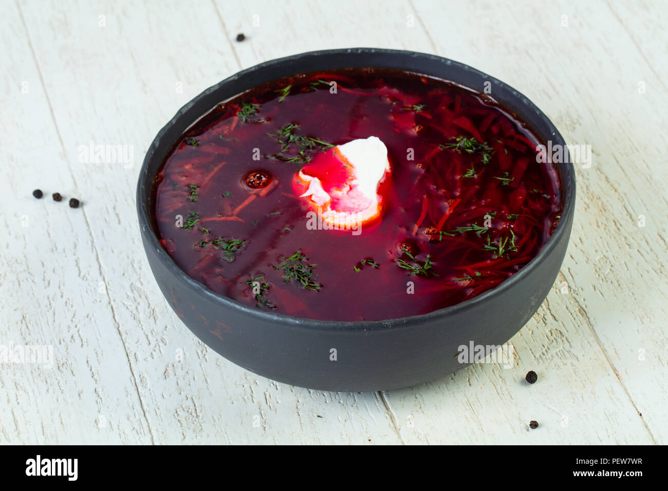 Russian traditional borsch soup with cream Stock Photo - Alamy