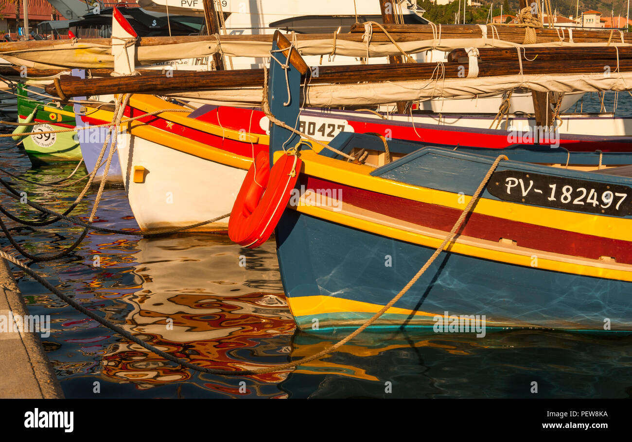 Traditional Catalan fishing boats in the port of Banyuls, France Stock ...