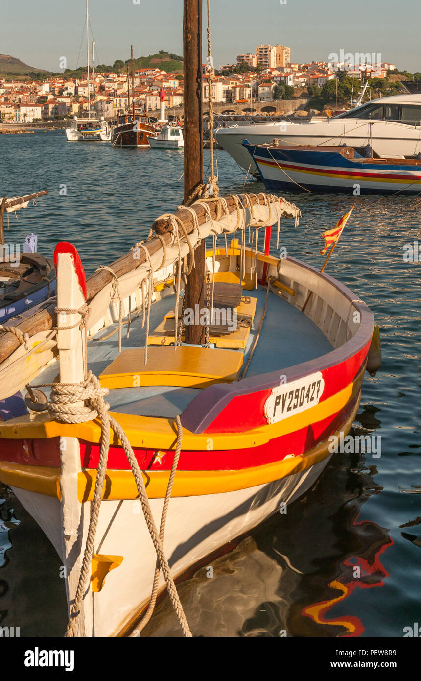 Traditional Catalan fishing boats in the port of Banyuls, France Stock ...