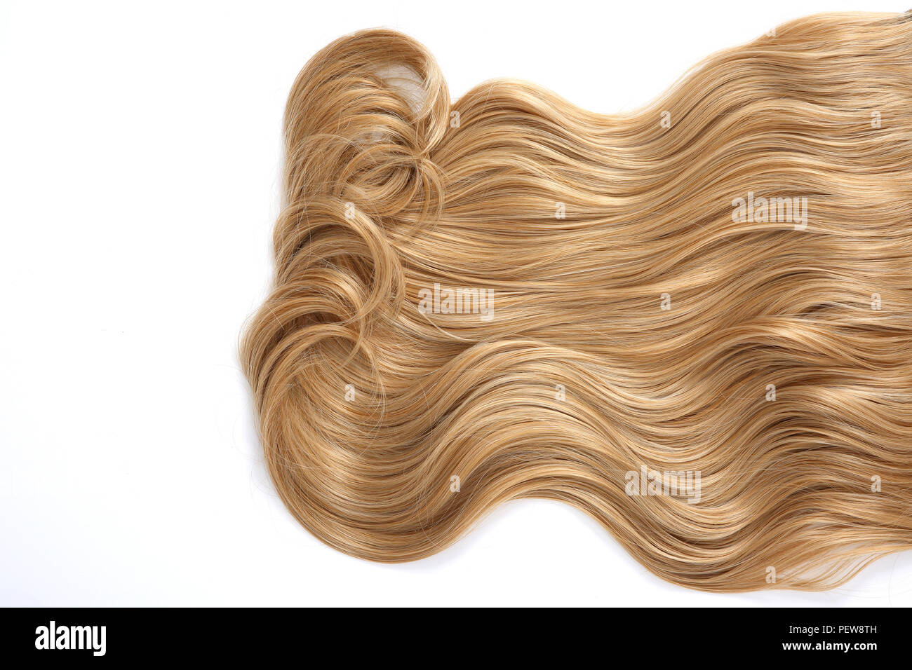 Long colorful hair with objects related to hair salon on close up ...