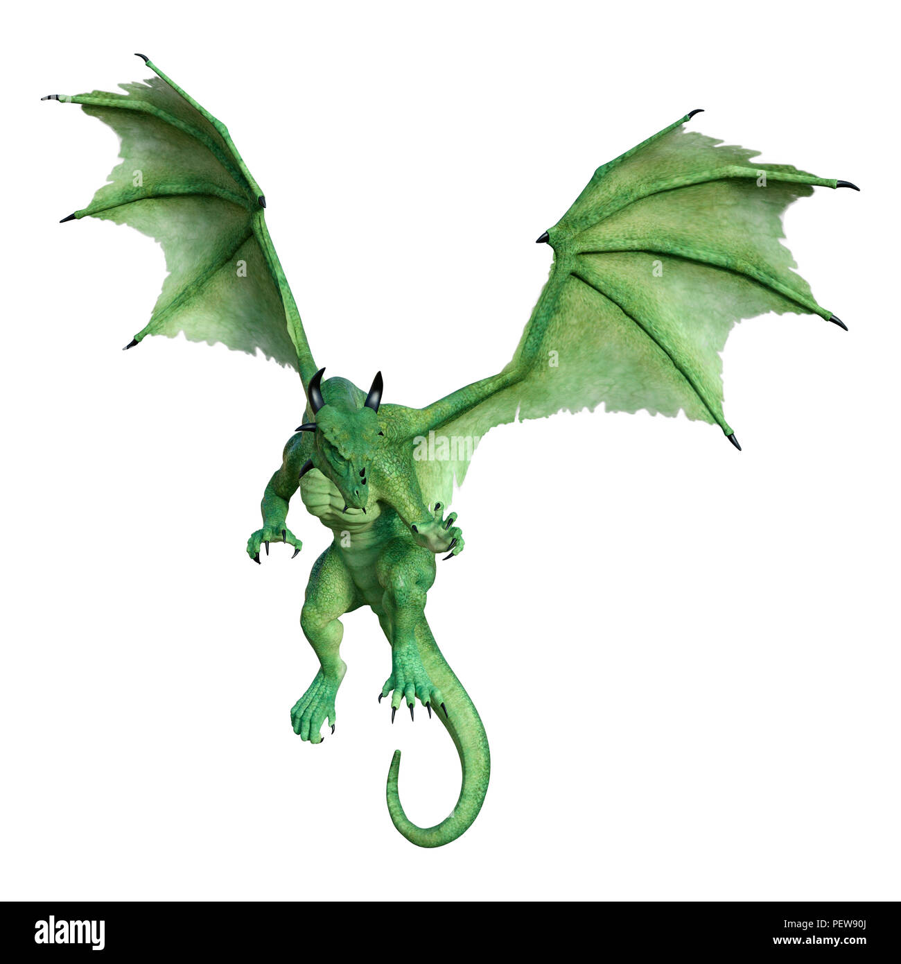 3D rendering of a green fairy tale dragon isolated on white background ...