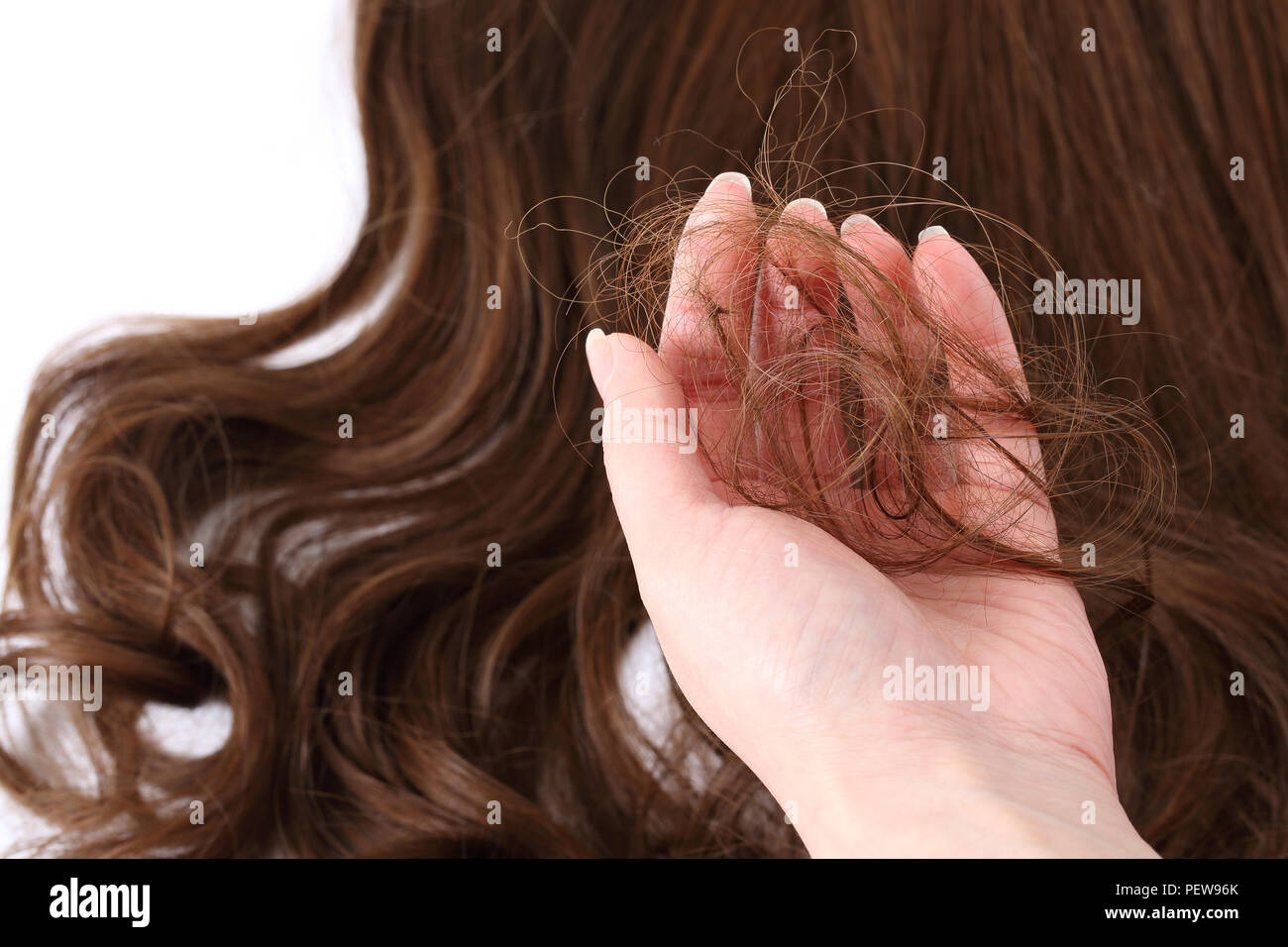 Long colorful hair with objects related to hair salon on close up ...