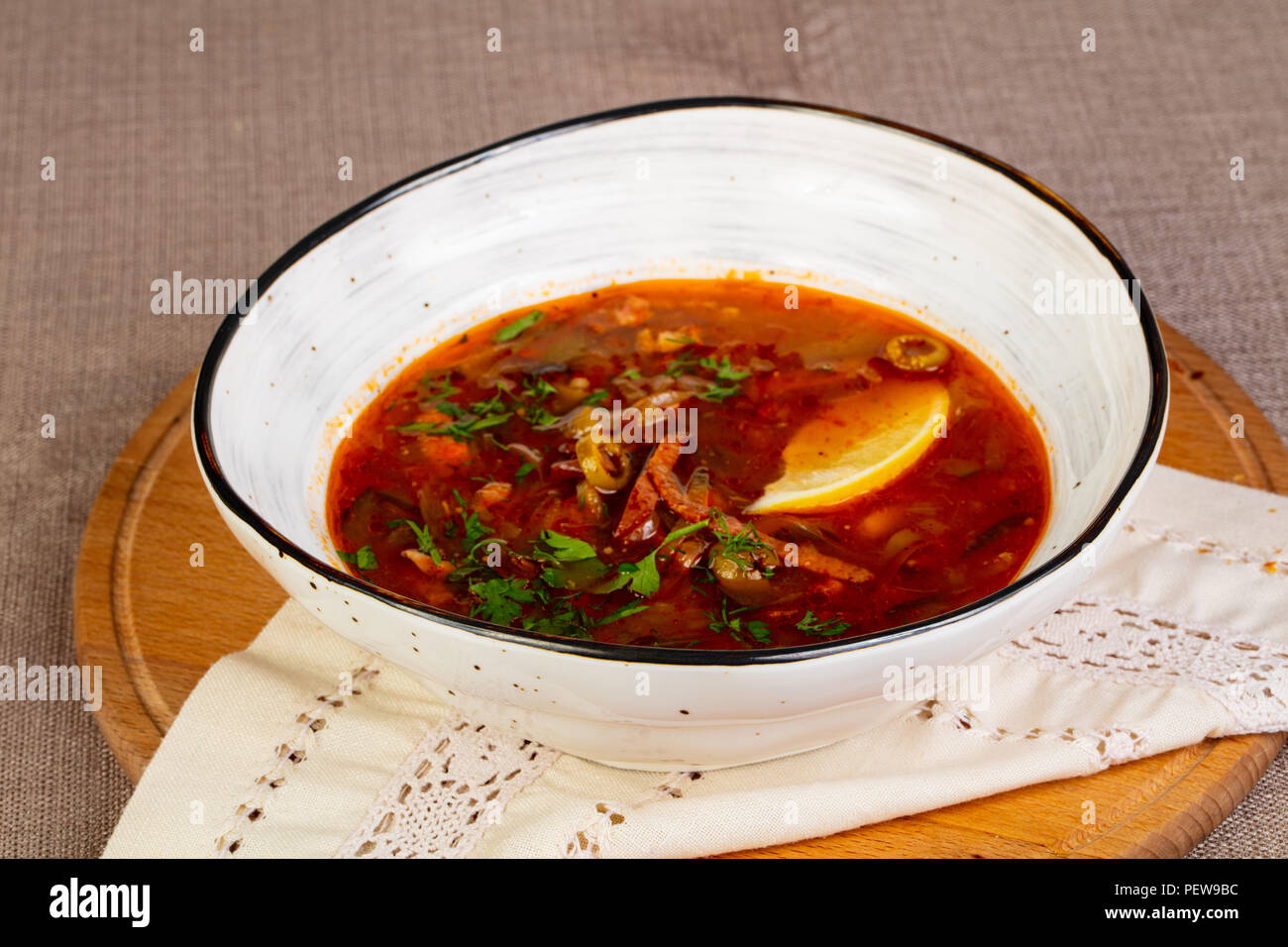 Traditional Solyanka soup with meat Stock Photo - Alamy