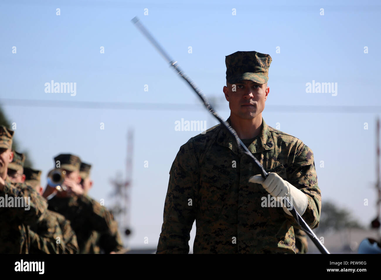 Staff Sgt. Robert Brooks leads a formation during band practice at ...