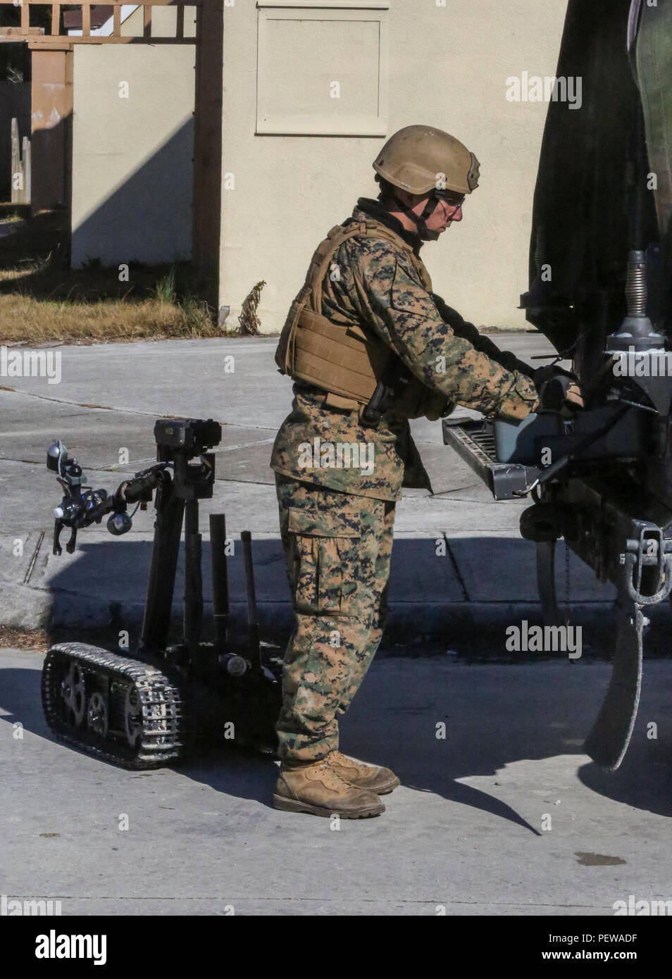 A Marine with Explosive Ordnance Disposal Company, 8th Engineer Support ...
