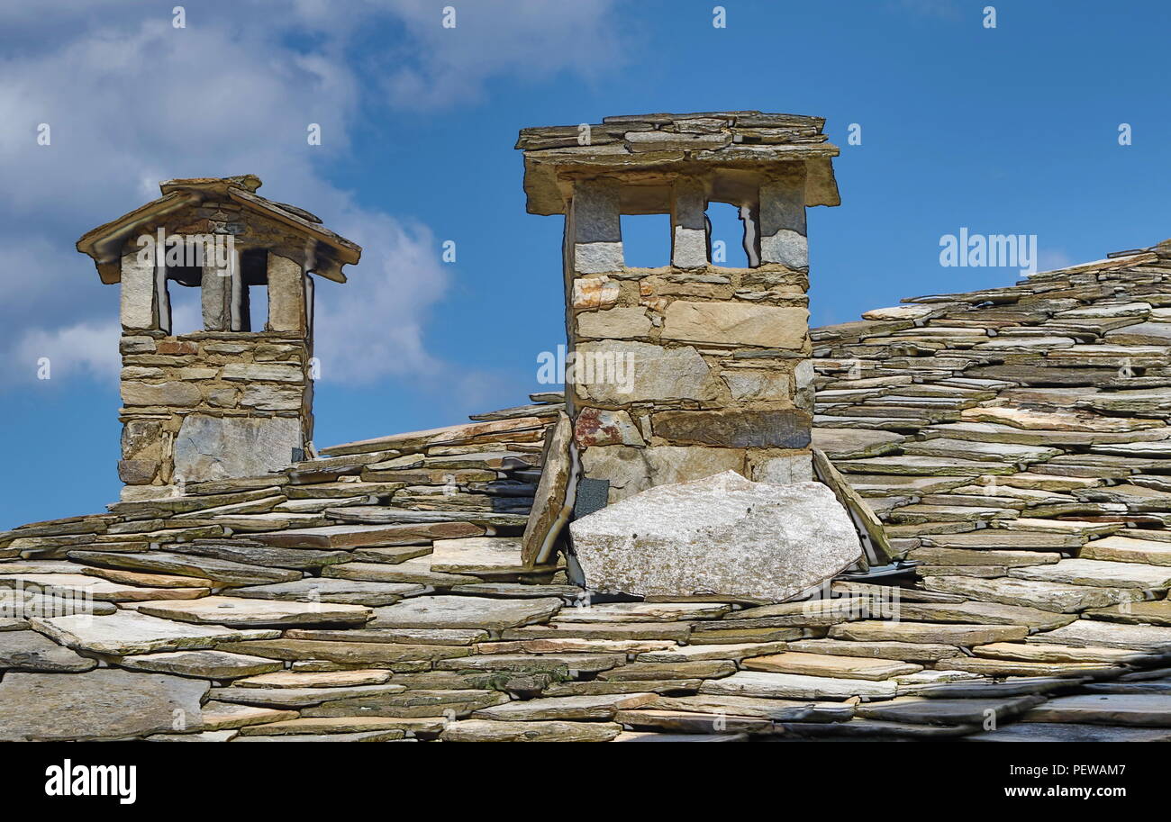 Old chimney on house in Kovachevitsa village Stock Photo - Alamy