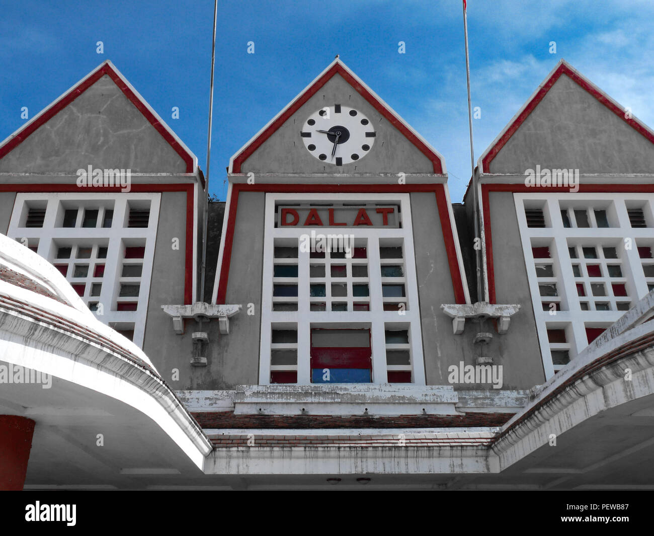 Landscape view of the facade of the train station of Dalat in Vietnam ...