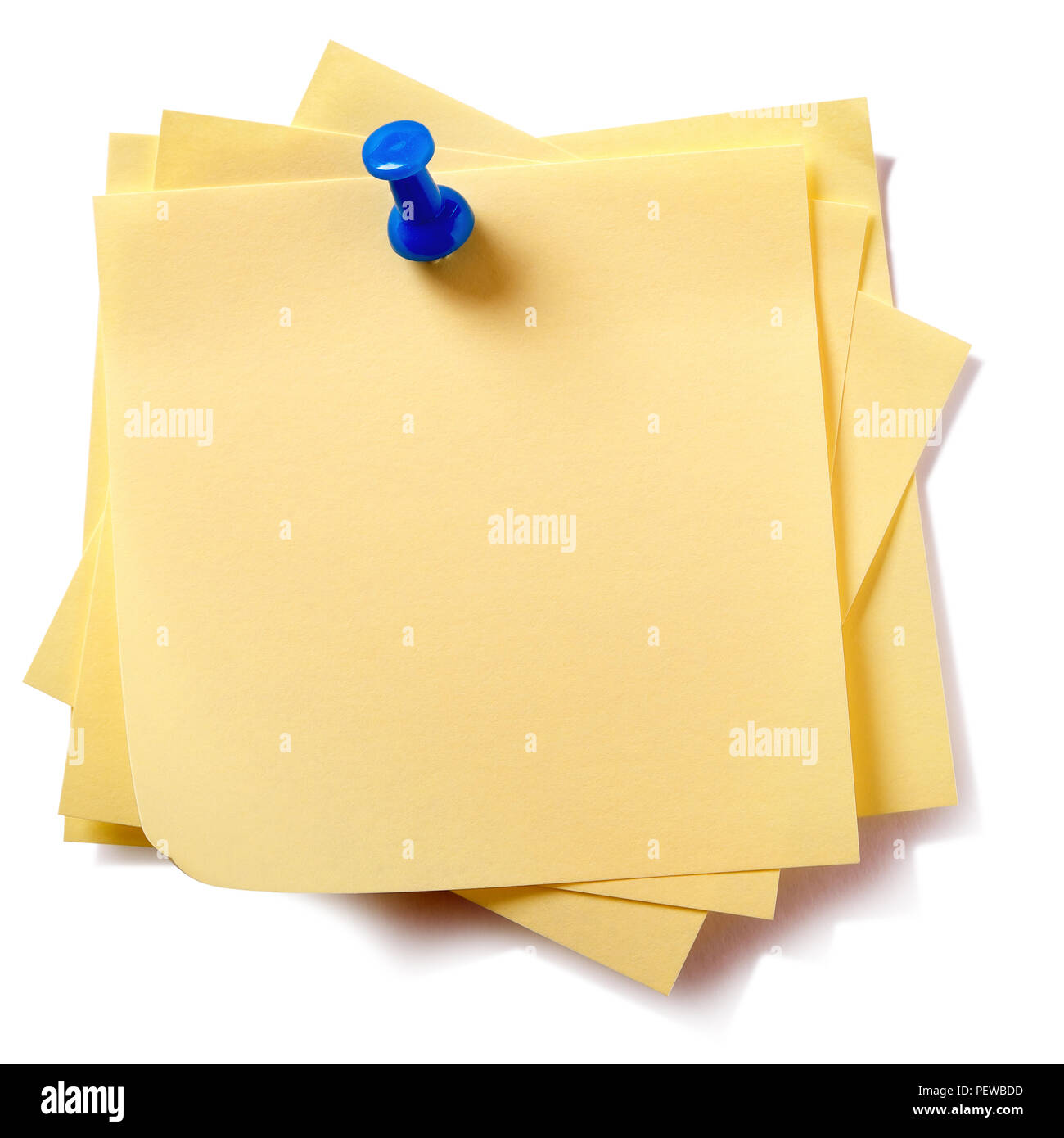 Yellow sticky post notes with pushpin pin isolated on white background ...
