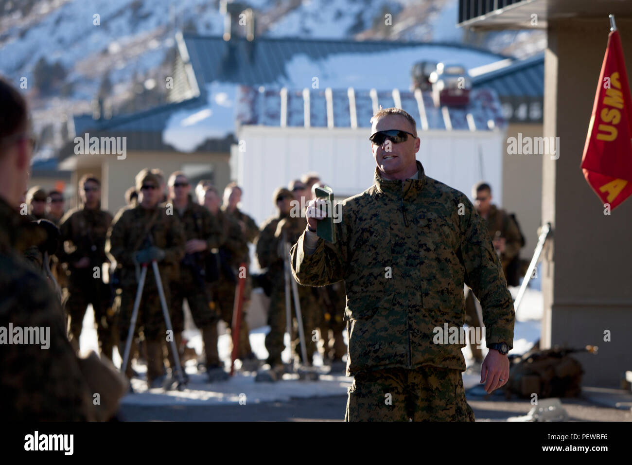 Marines receive motivation from senior leadership after completing a ...