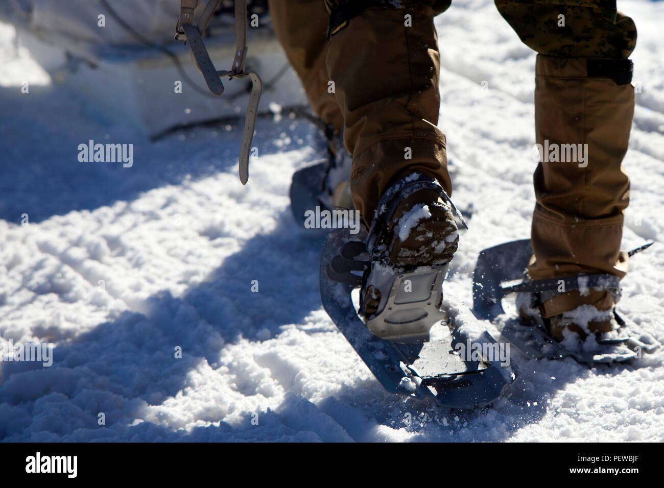 A Marine hikes in their snowshoes during cold weather training at ...
