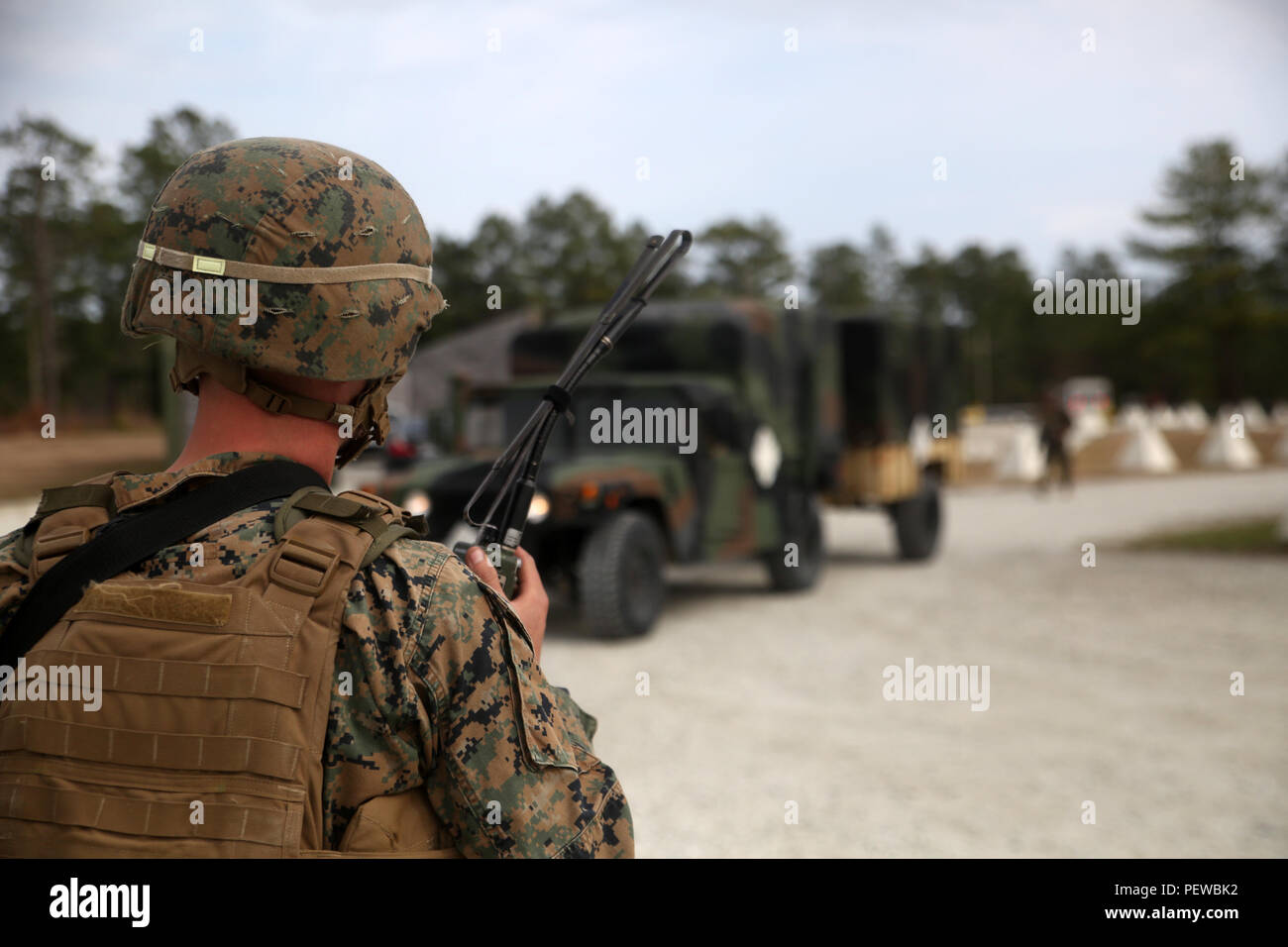 A Marine with 2nd Transportation Support Battalion radios the Command ...