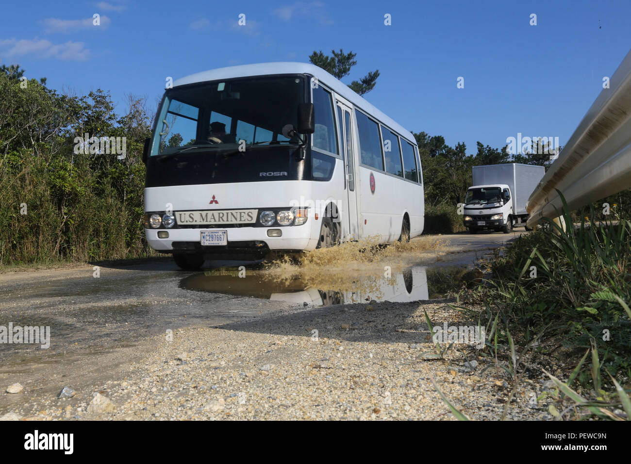 U.S. Marines with 3D Marine Headquarters Group take a bus to the ...