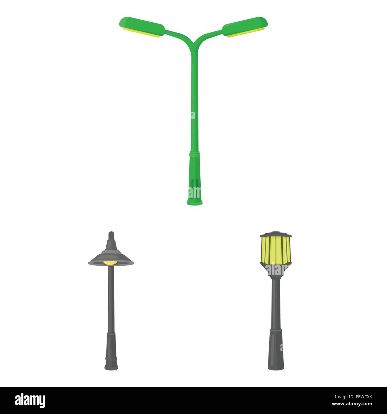 Lamp post cartoon icons in set collection for design. Lantern and ...