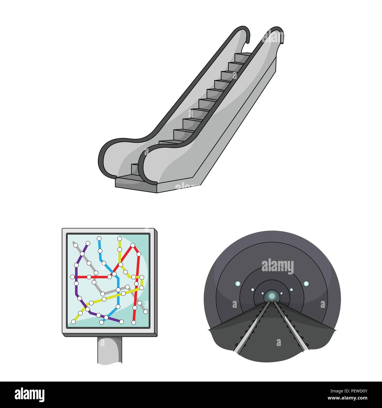 Metro, subway cartoon icons in set collection for design.Urban ...