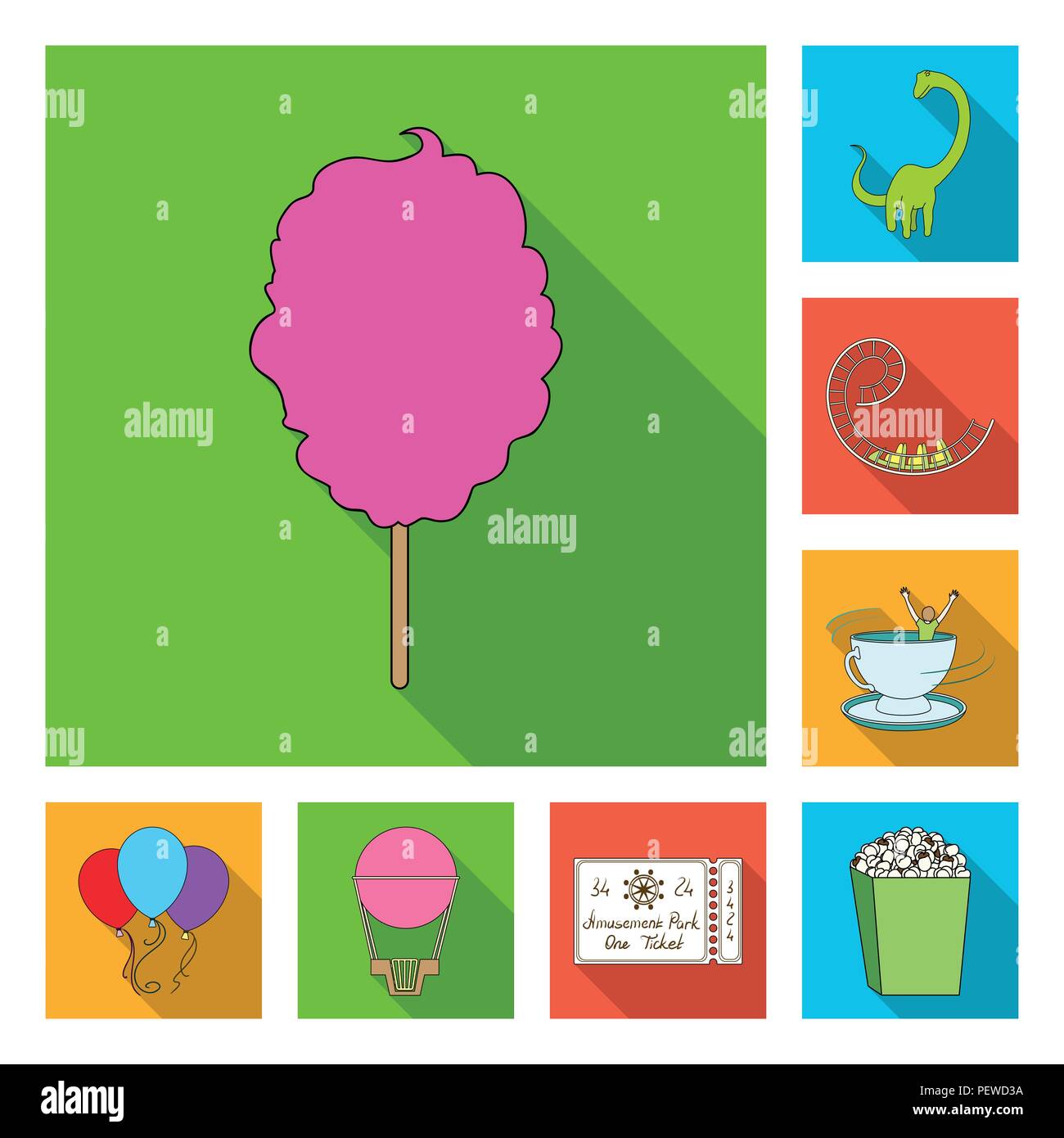 Amusement park flat icons in set collection for design. Equipment and attractions vector symbol ...