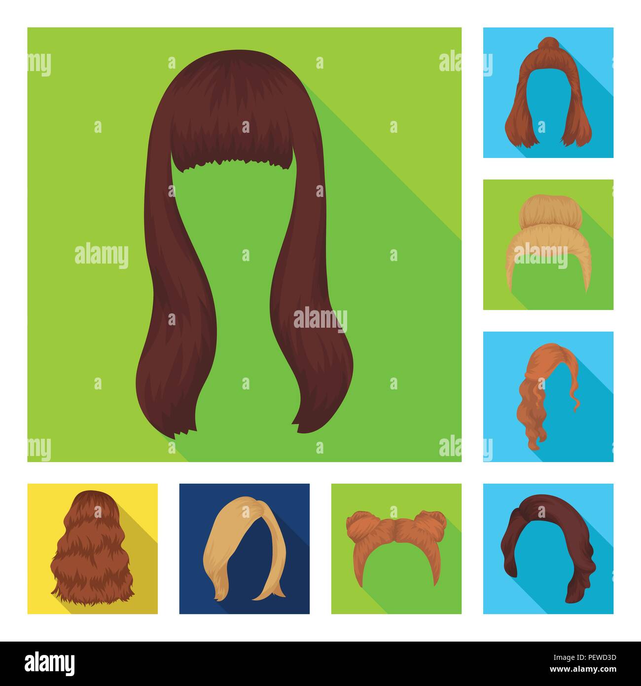 Female hairstyle flat icons in set collection for design. Stylish ...