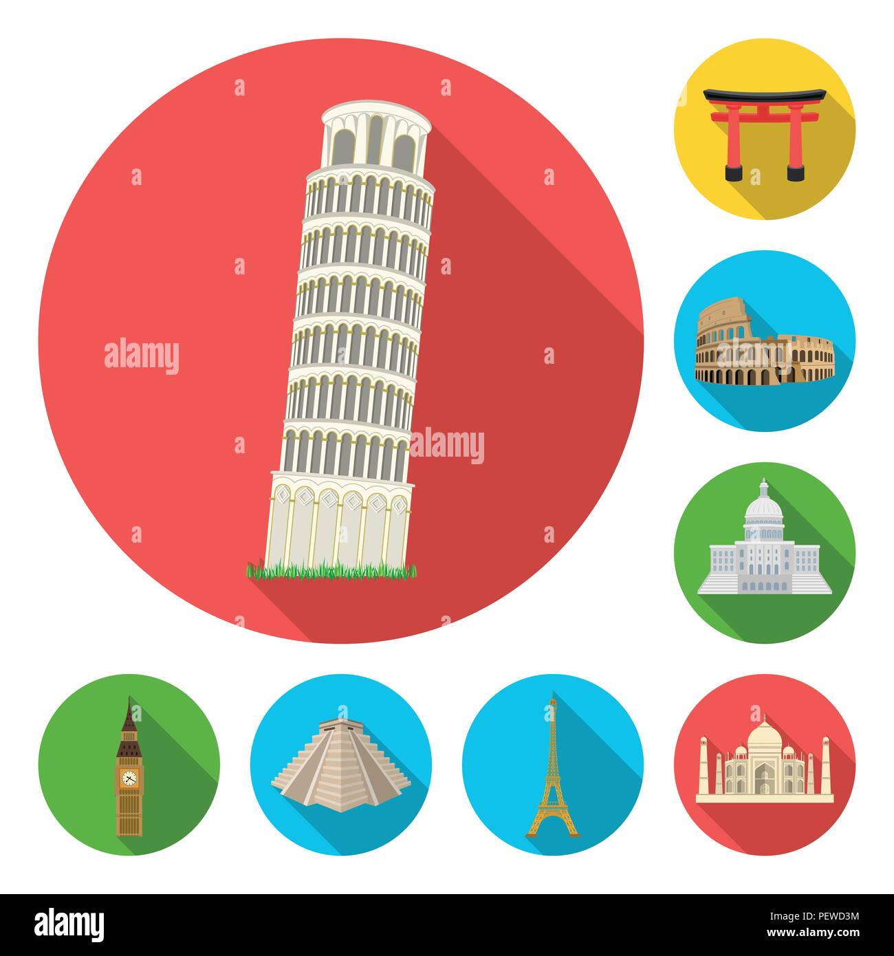 Sights of different countries flat icons in set collection for design ...
