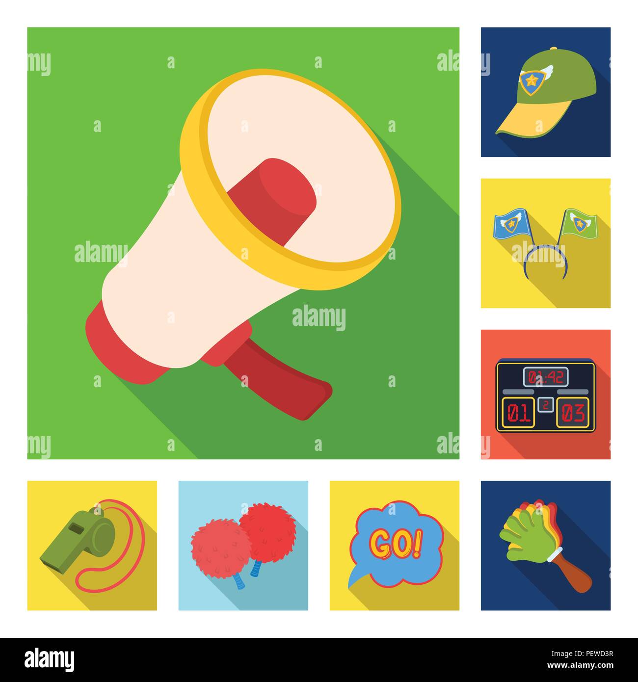 Fan and Attributes flat icons in set collection for design. Sports Fan ...
