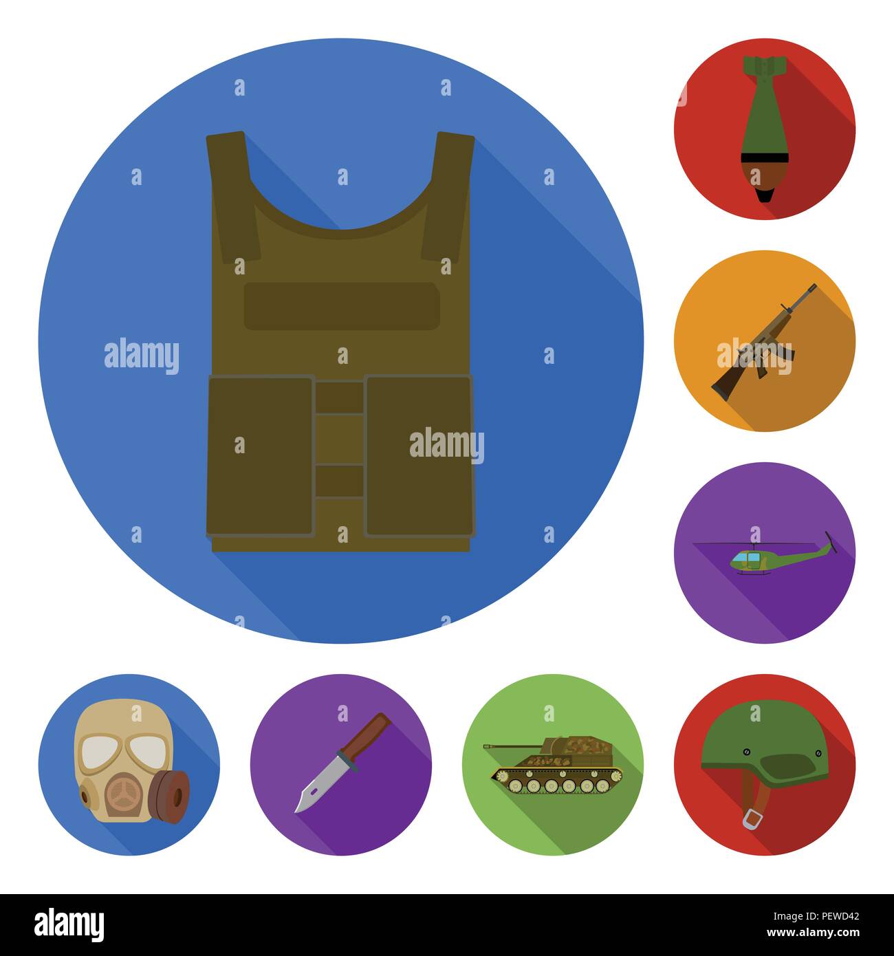 Army and armament flat icons in set collection for design. Weapons and ...