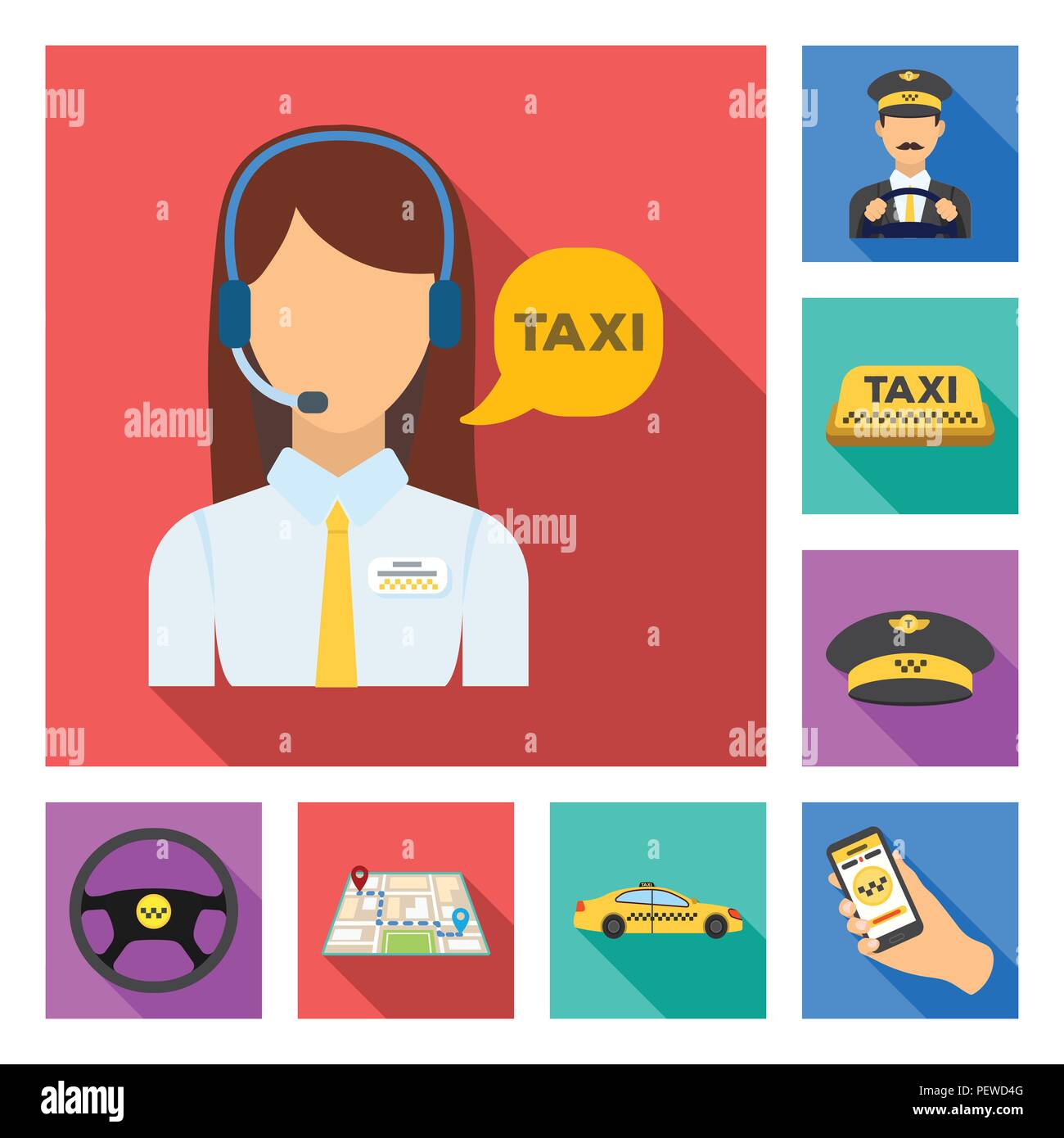 Taxi service flat icons in set collection for design. Taxi driver and ...